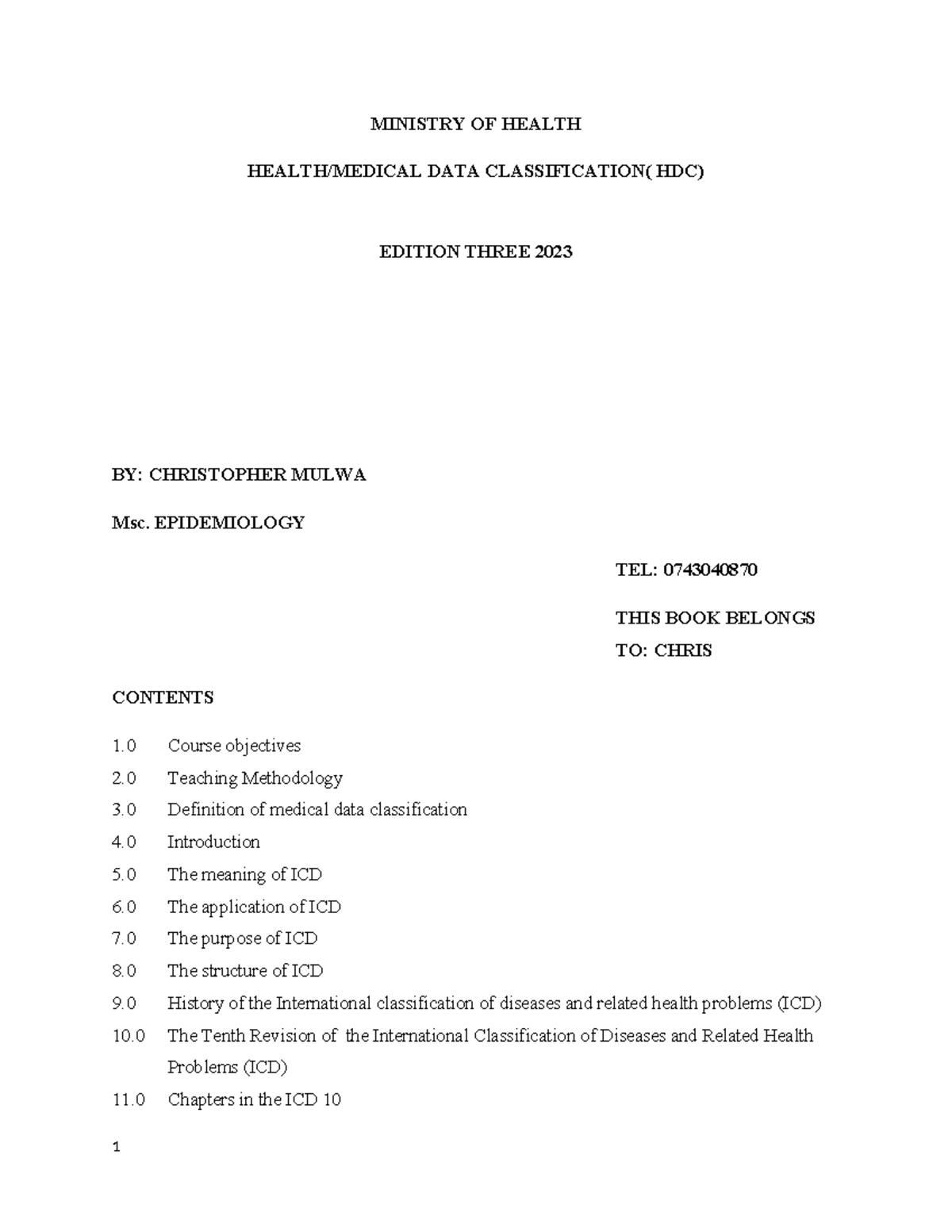 HDC notes by Chris - MINISTRY OF HEALTH HEALTH/MEDICAL DATA ...