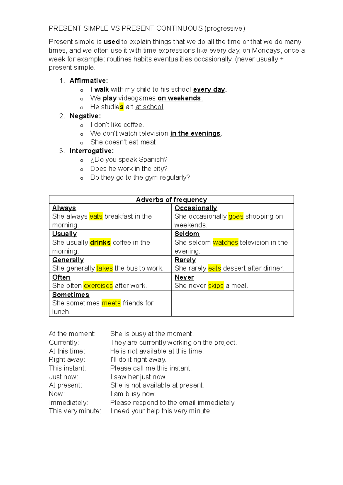 Ingles exam - APUNTES - PRESENT SIMPLE VS PRESENT CONTINUOUS ...