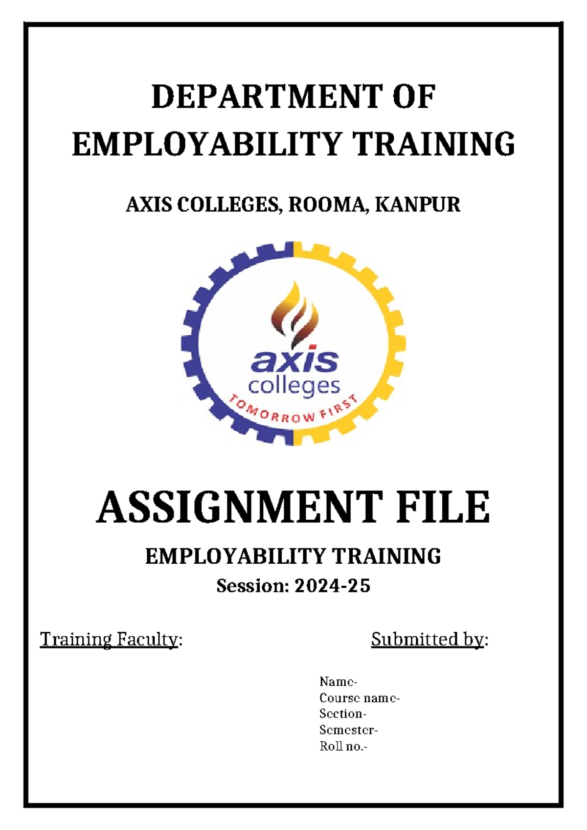 Cover PAGE - Students' Assignment FILE - Computer Science - DEPARTMENT OF EMPLOYABILITY TRAINING ...