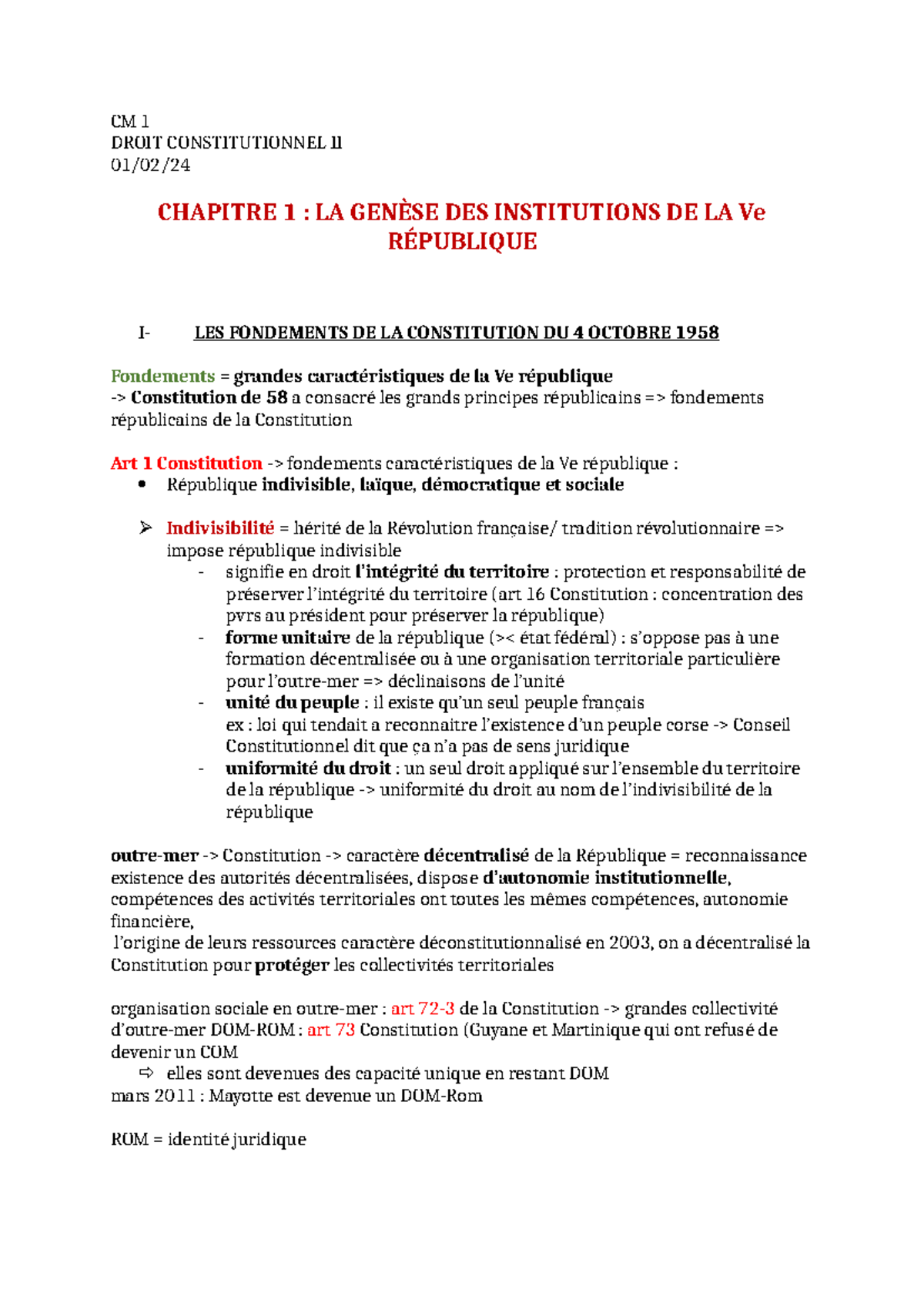CM 1 introduction - CM 1 DROIT CONSTITUTIONNEL II 01/02/ CHAPITRE 1 ...
