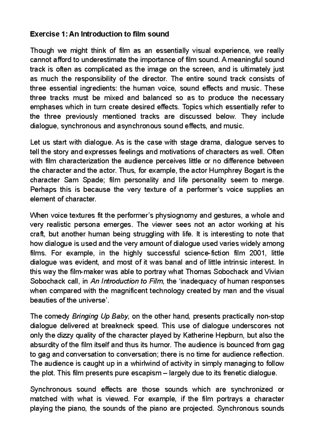 Ielts reading tasks - Exercise 1: An Introduction to film sound Though ...