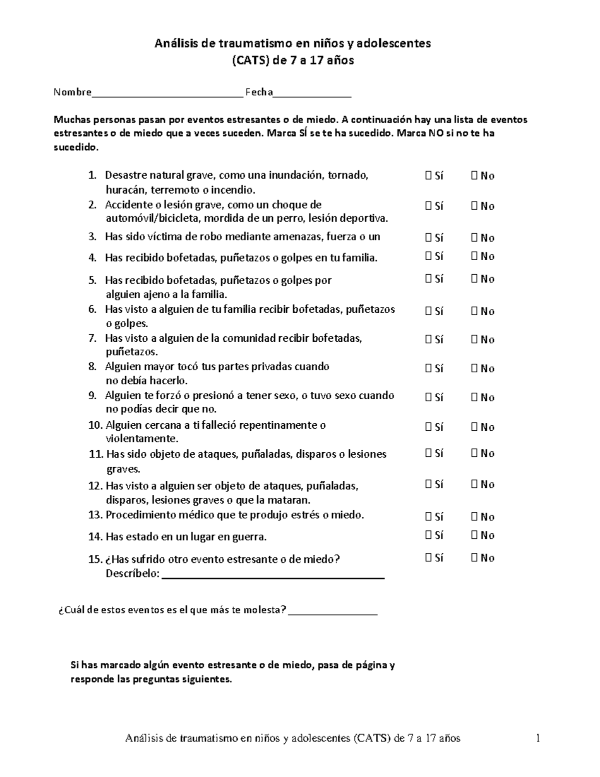 Child and Adolescent Trauma Screen (CATS) - Youth Report (Ages 7-17 ...