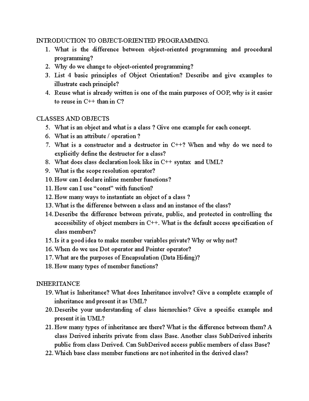 Oop Questions Aaaaa Introduction To Object Oriented Programming What Is The Difference