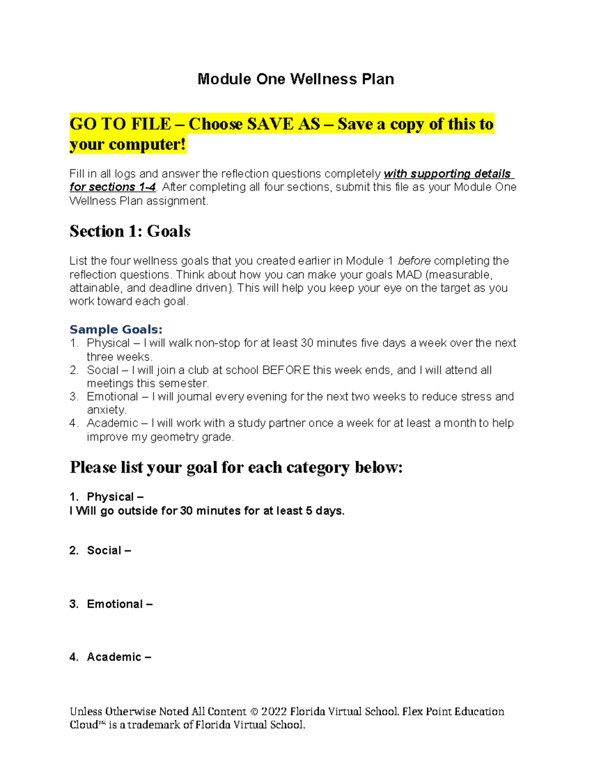 Module one wellness plan - Module One Wellness Plan GO TO FILE – Choose ...