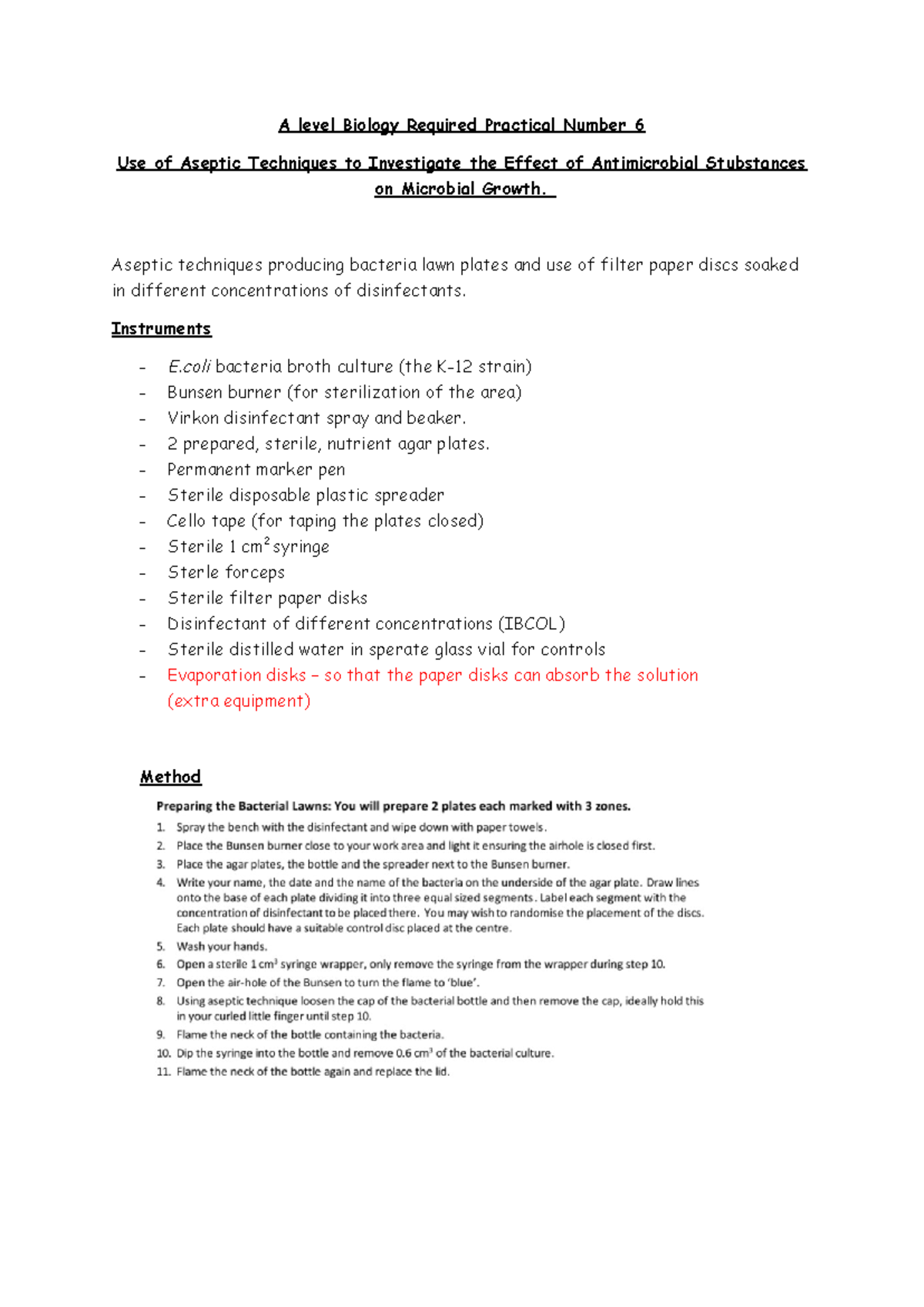 A level Biology Required Practical Number 6 - Aseptic techniques ...