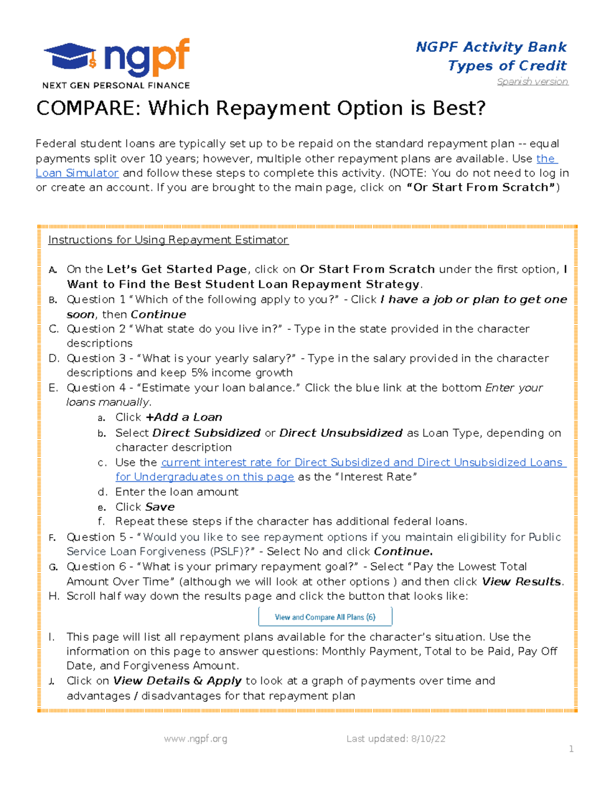Nate Gillam - Which repayment options are best - 13737 - NGPF Activity ...