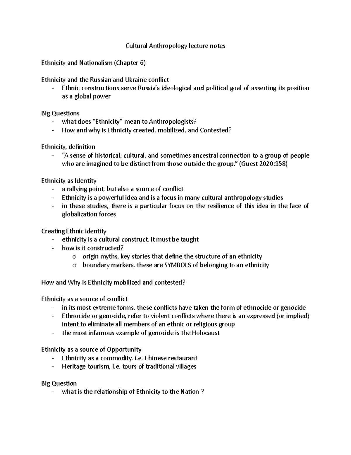Cultural Anthropology lecture notes ON Going - Cultural Anthropology ...