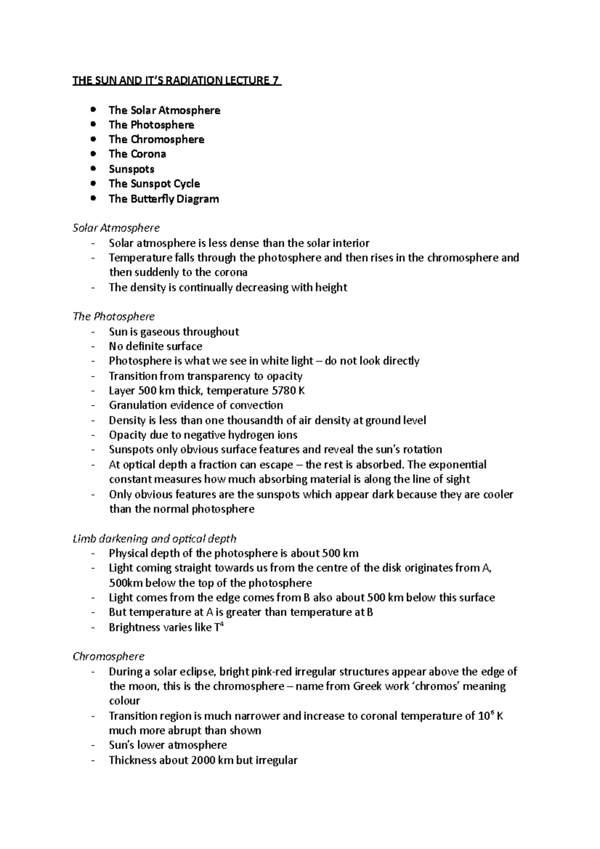 THE SUN AND IT’S Radiation Lecture 7 - THE SUN AND IT’S RADIATION ...