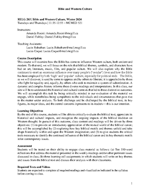 RELG 203-Lecture 4 - Teacher was Amanda Rosini and David Fishley ...