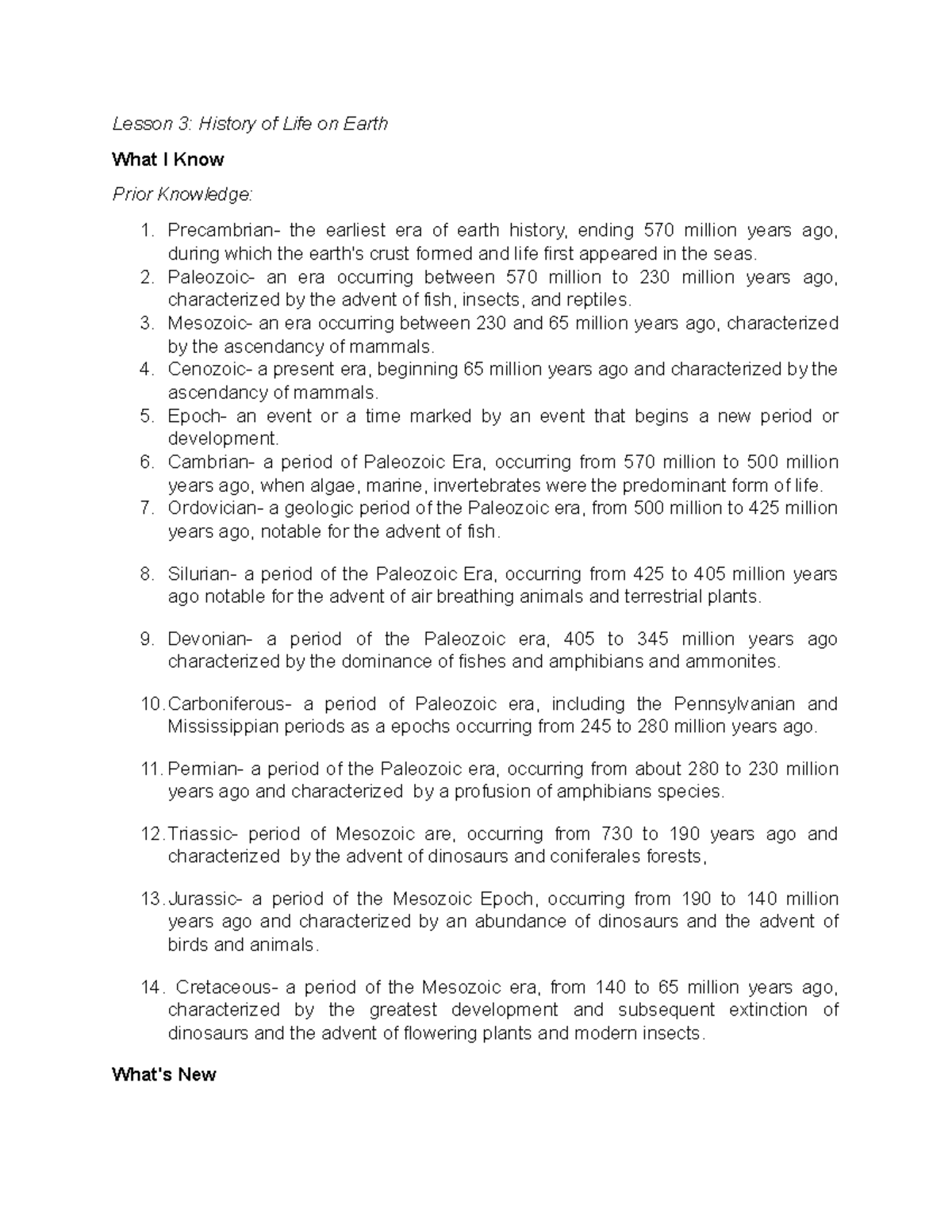 Lesson 3 History of Life on Earth - Lesson 3: History of Life on Earth ...