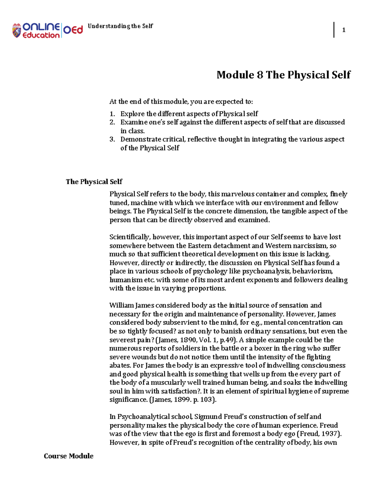 Lesson 6 - The Physical Self - Understanding the Self 1 Course Module Module 8 The Physical Self ...