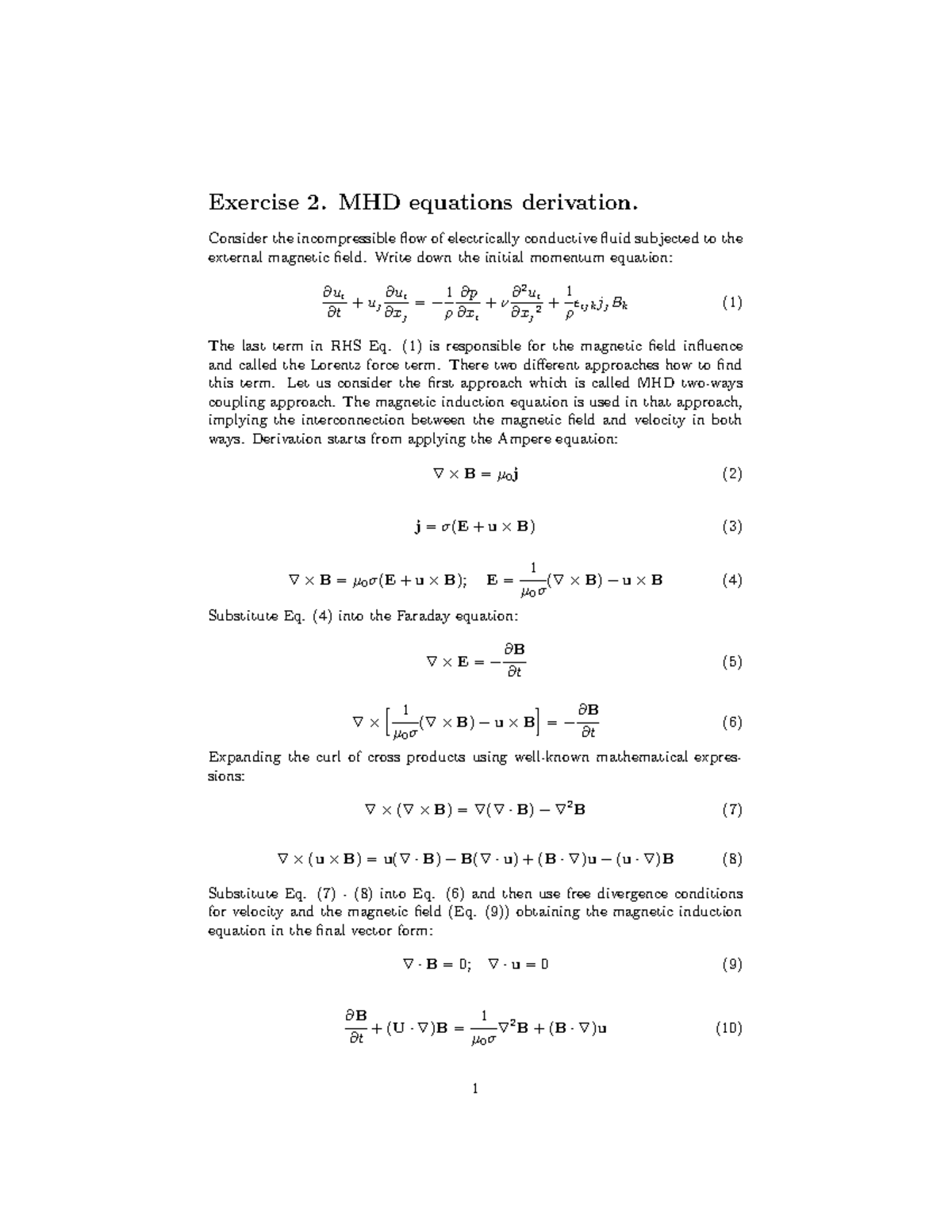 Continuum Physics exercise 10 - solutions - Exercise 2. MHD equations ...