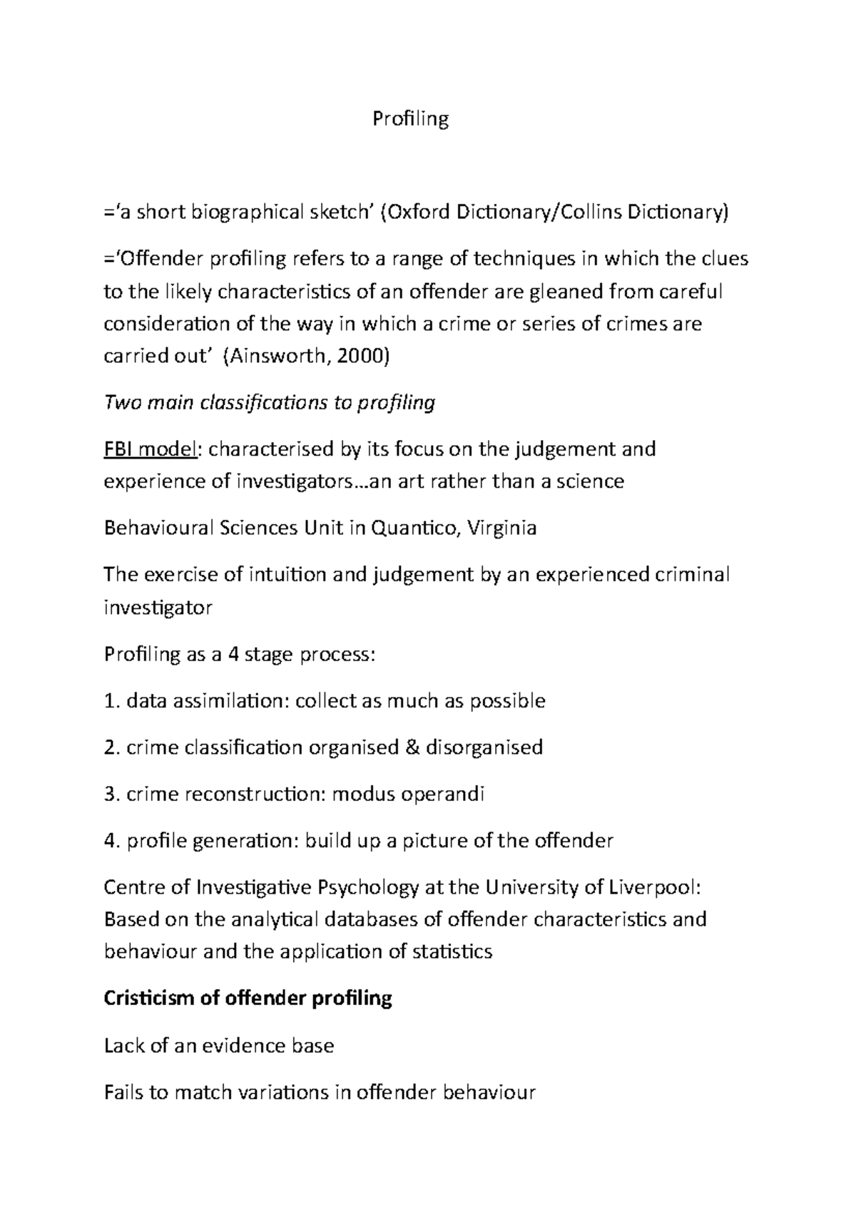 Profiling - Lecture notes 5 - Profiling short biographical (Oxford ...