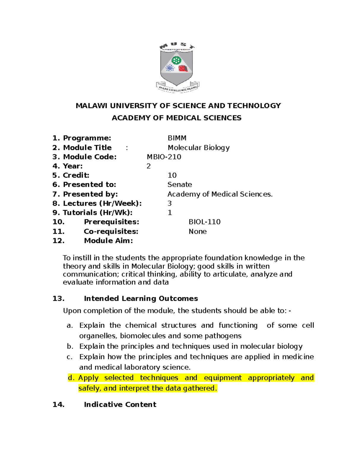 Module Details for Molecular Biology MMB IMMU Year 2 (09 10 19)-1 ...