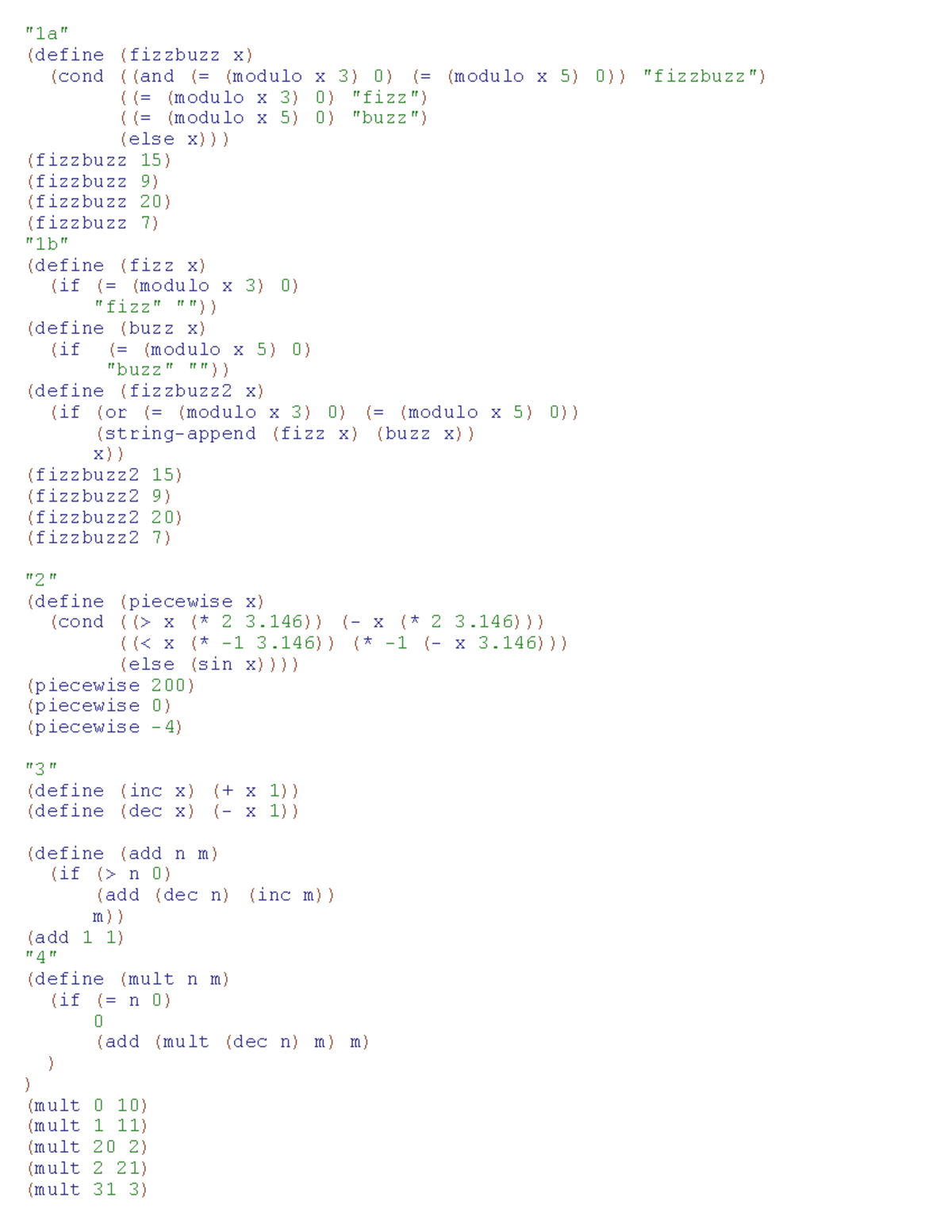 Problem Set 2 Fall 2021 - "1a" (define (fizzbuzz x) (cond ((and ...