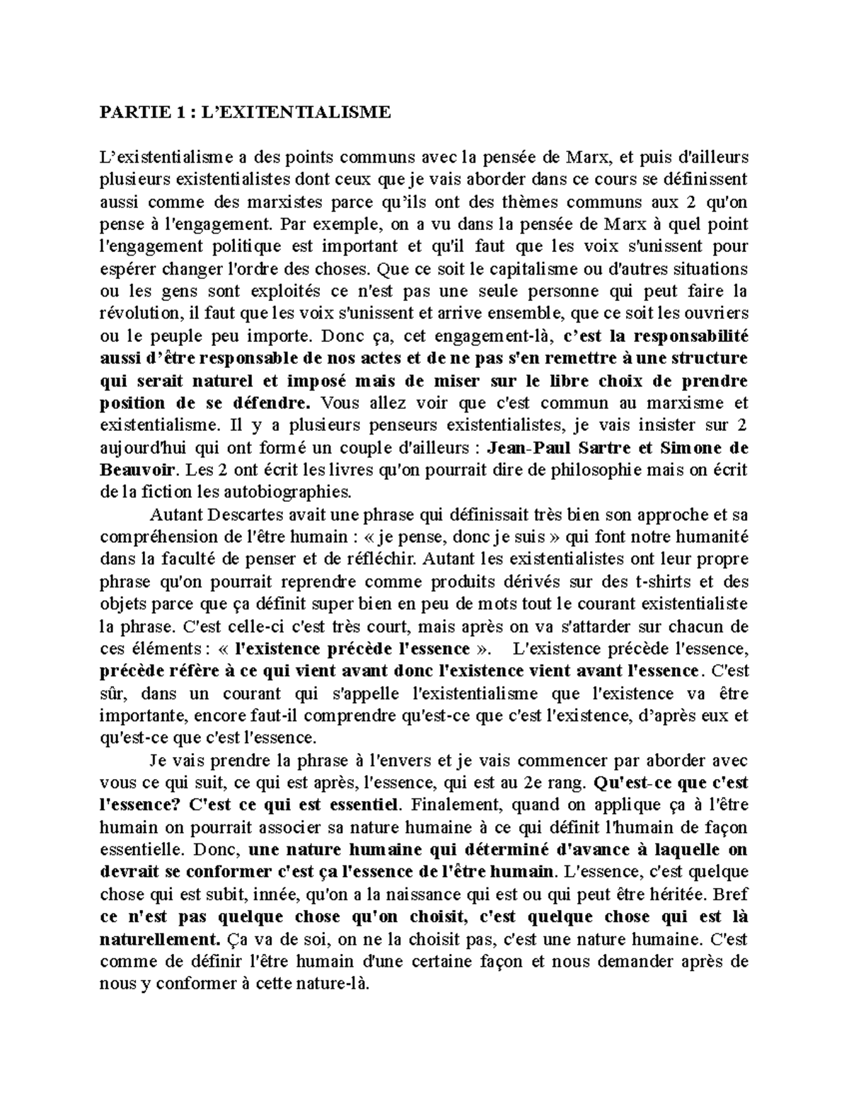 Existentialisme, note philosophie - PARTIE 1 : L’EXITENTIALISME L ...