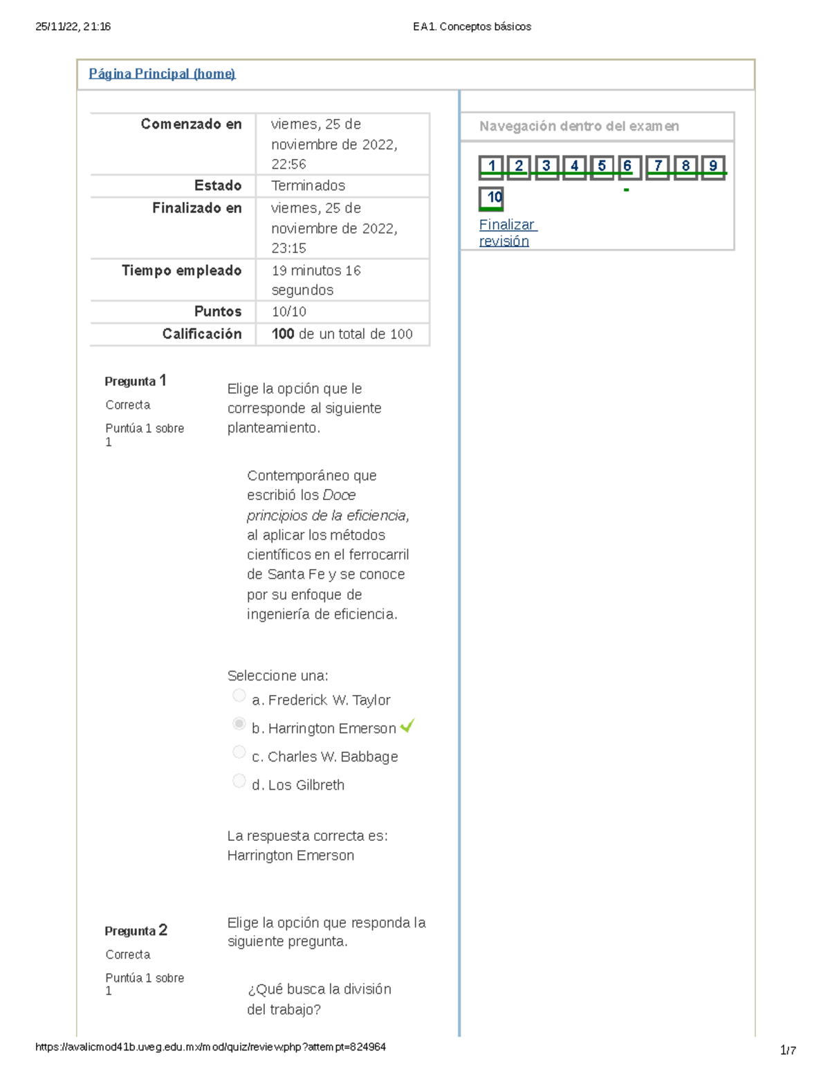Ea1 Conceptos Básicos Examen 1er Intento Página Principal Home