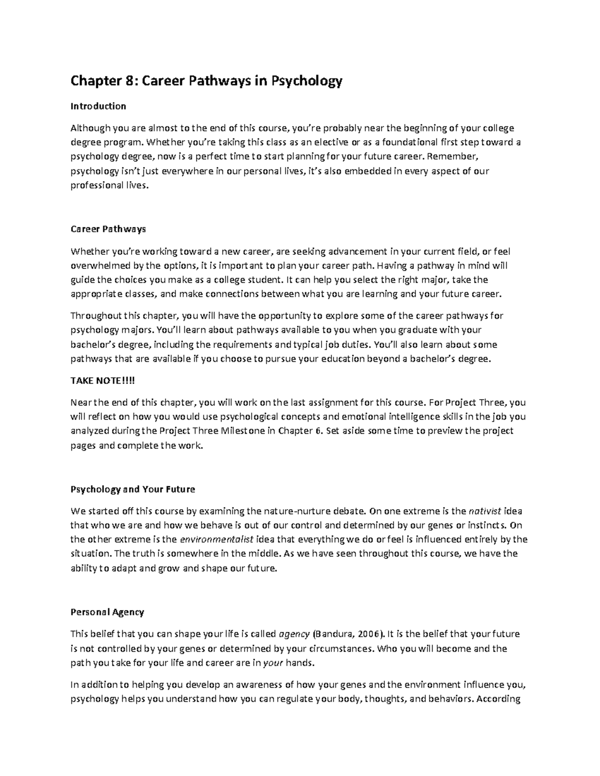 Chapter 8 - Chapter 8: Career Pathways in Psychology Introduction ...
