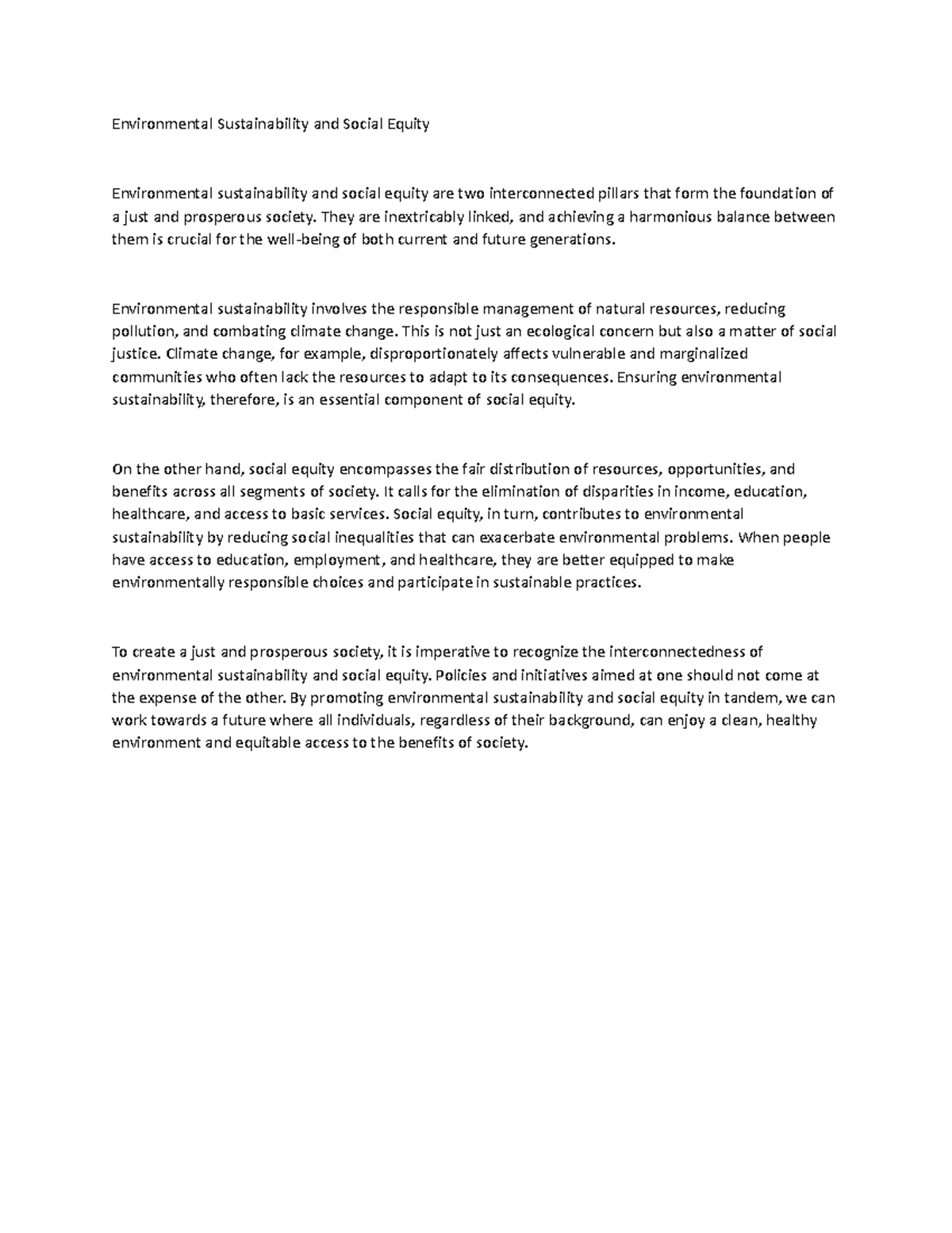 Environmental Sustainability and Social Equity - Environmental ...