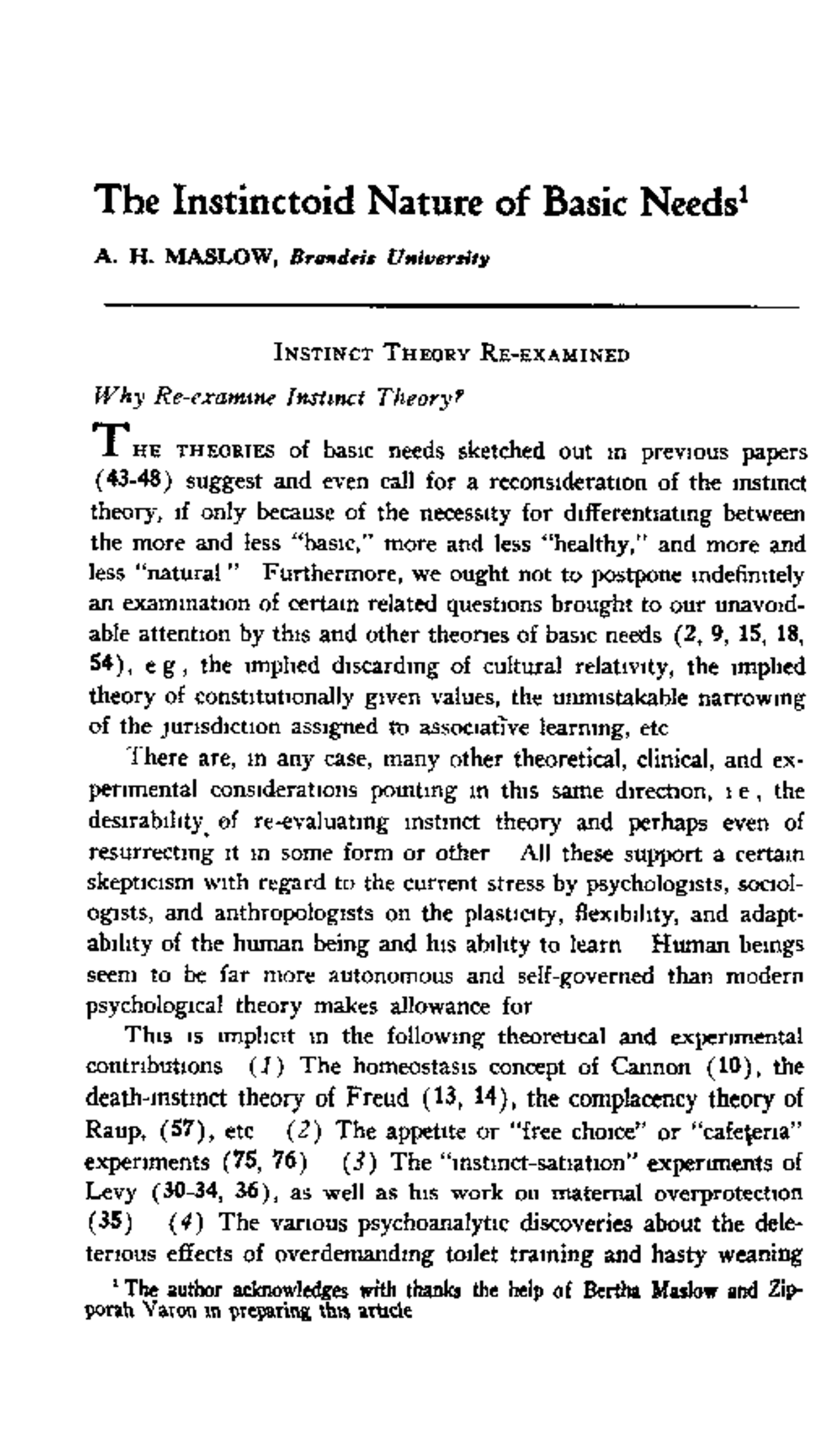 Maslow 1954 - The Instinctoid Nature of Basic Needs^ A. H. MASLOW ...