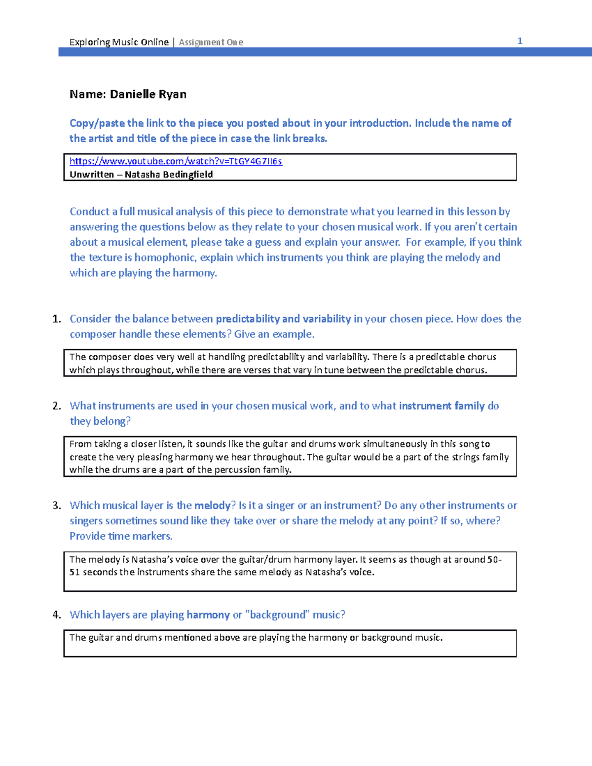 Assignment One - Analyzing Musical Elements-2 - Exploring Music Online ...