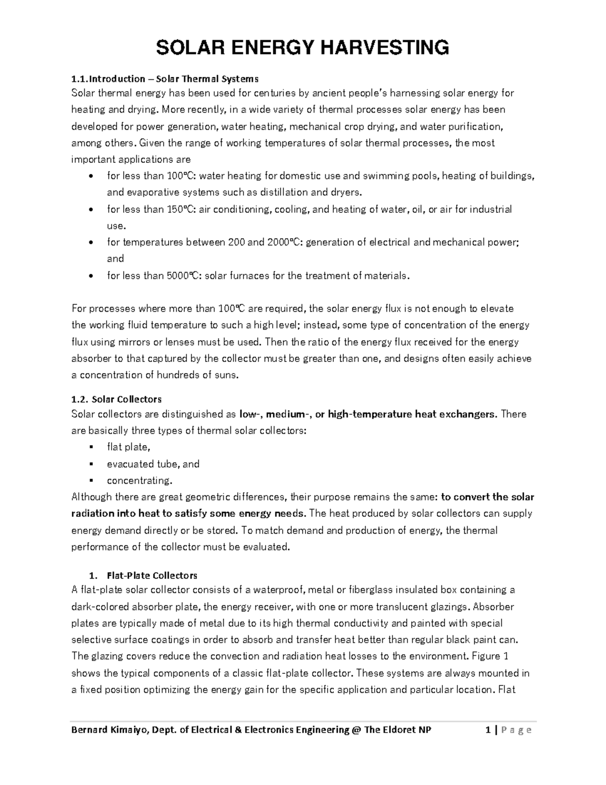 Chapter 1 - Solar Harvesting - SOLAR ENERGY HARVESTING 1. Introduction ...