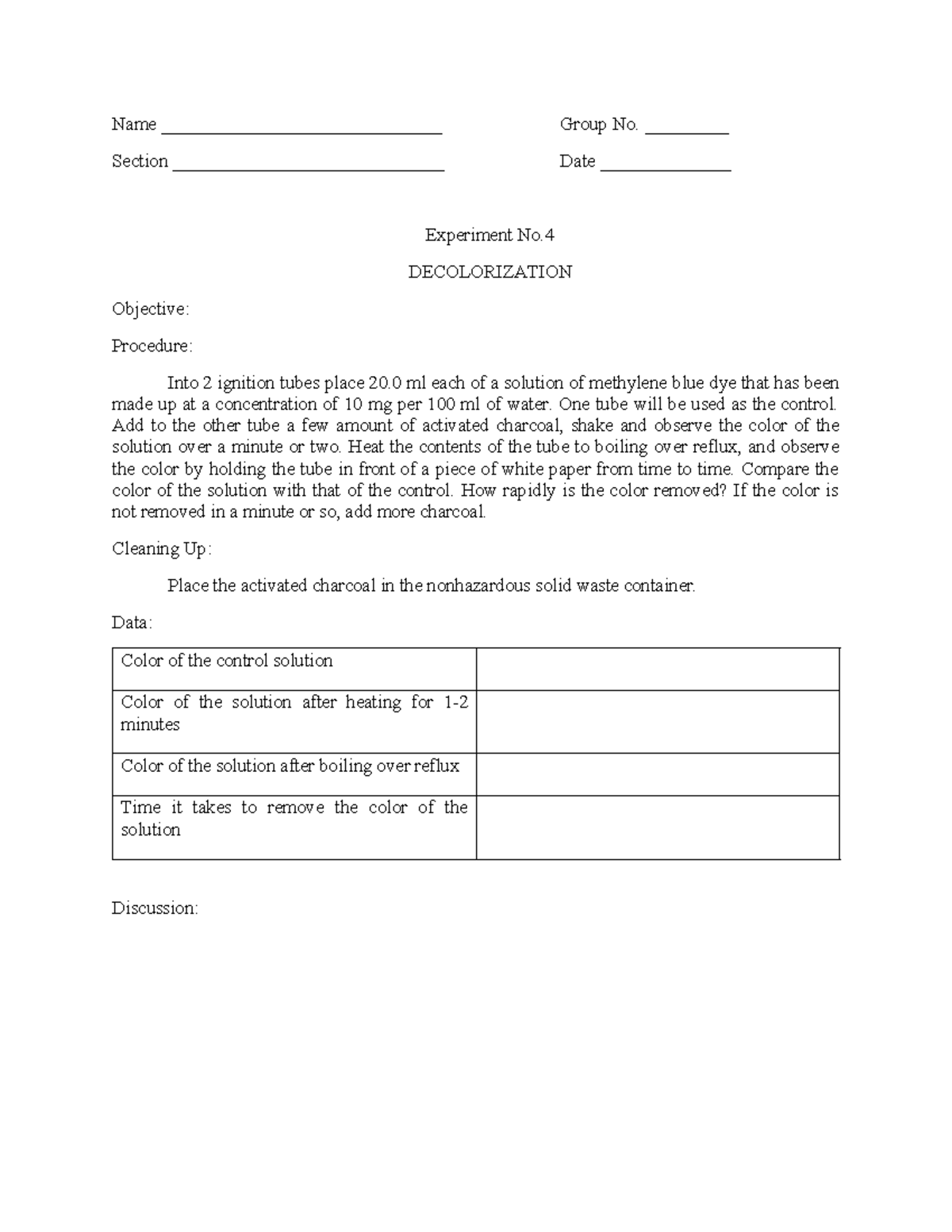 Ex 4 Decolorization-1 - Name ______________________________ Group No ...