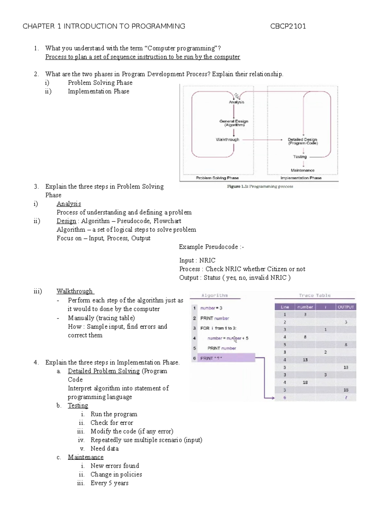 CHAP 1 - chapter 1 summary in form of question n answer - CHAPTER 1 INTRODUCTION TO PROGRAMMING ...