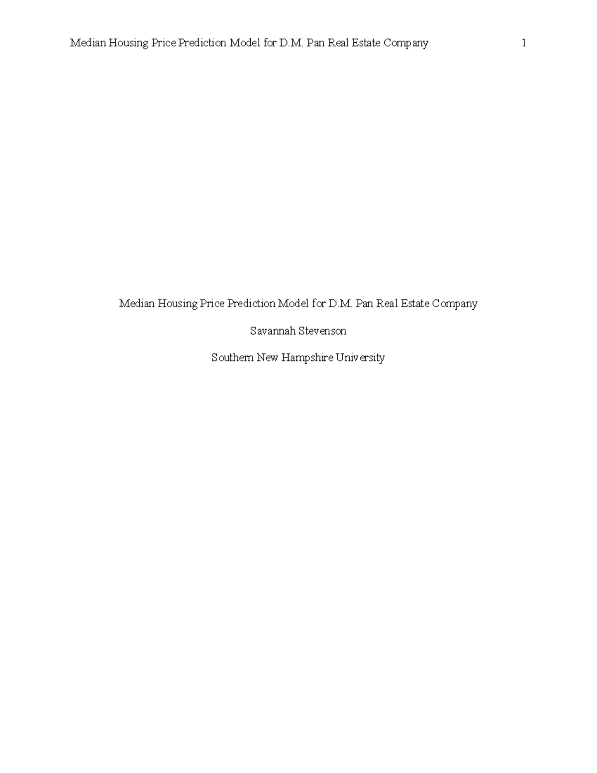 MAT 240 Module Three Assignment Stevenson - Median Housing Price ...