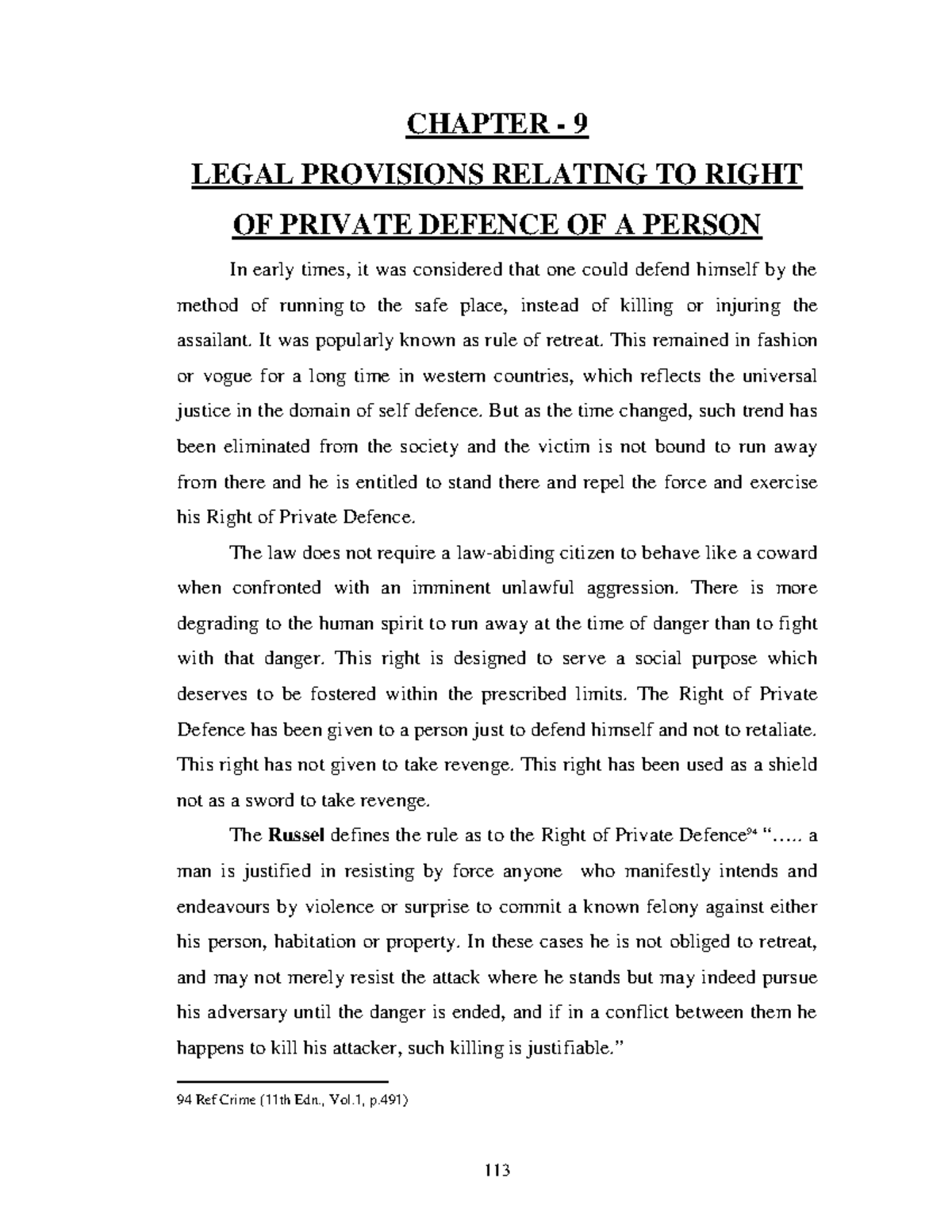 Right to Private Defence - CHAPTER - 9 LEGAL PROVISIONS RELATING TO ...