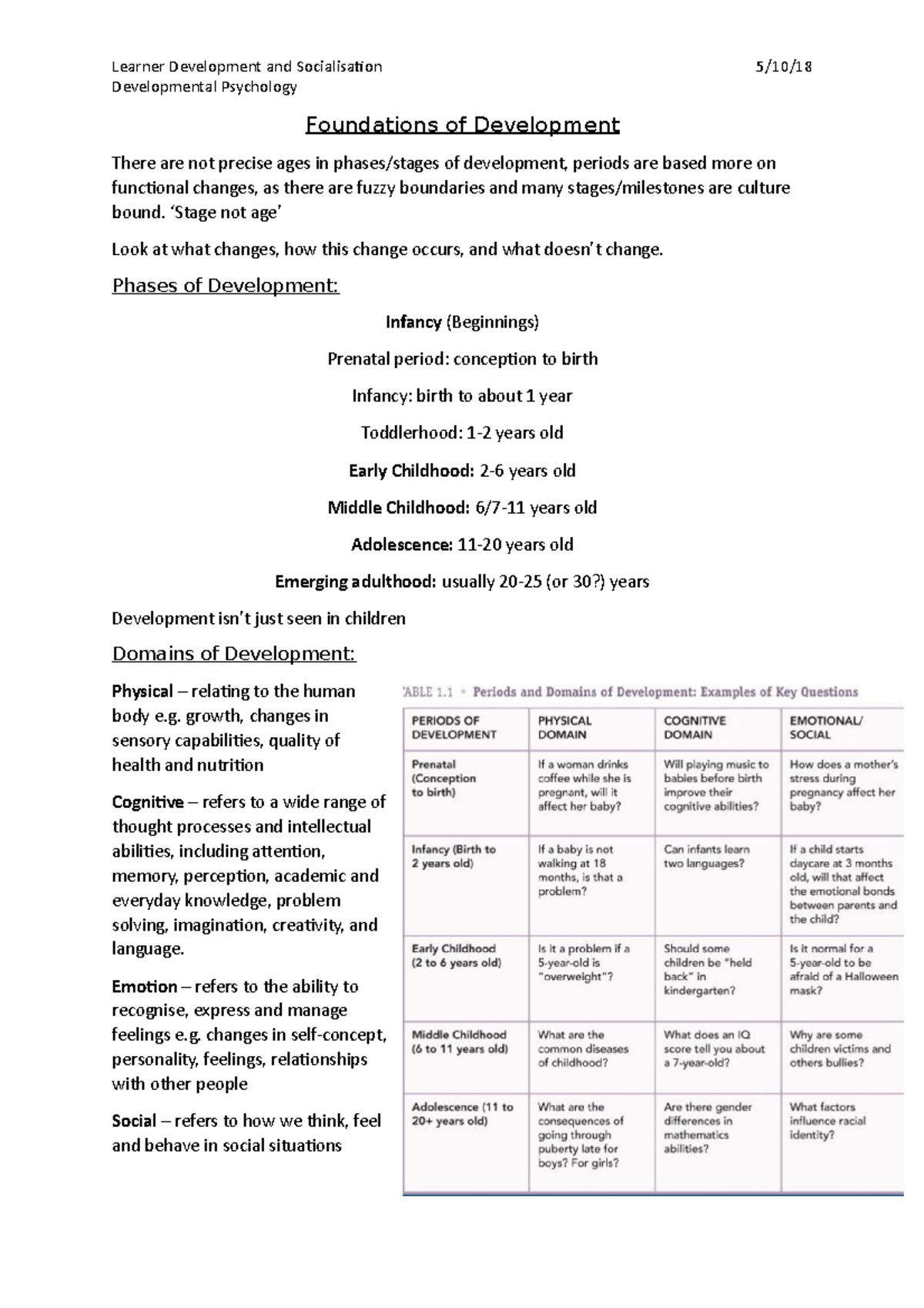 Developmental psychology - Lecture 1 notes - Foundations of Development ...