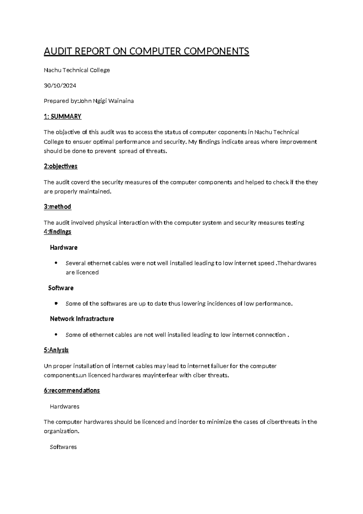 Audit Report ON Computer Components - AUDIT REPORT ON COMPUTER ...