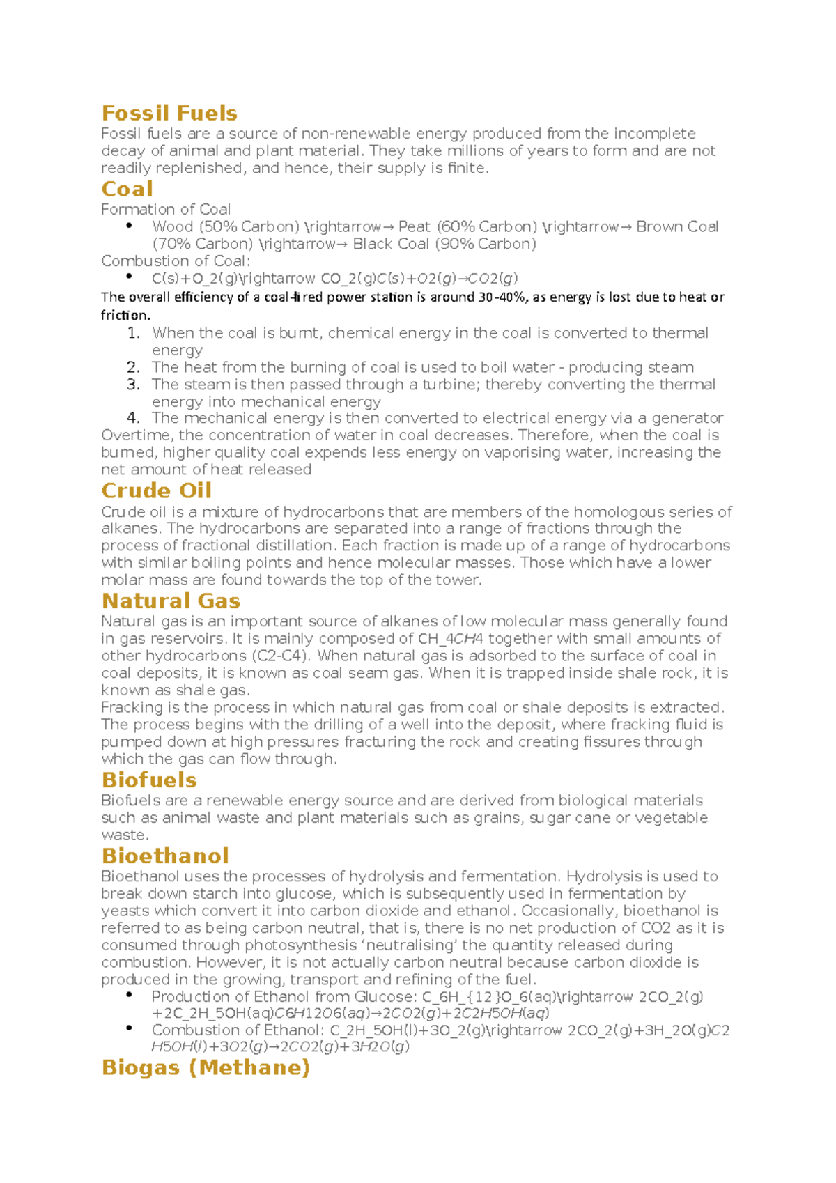 Fuels - week 5 - Fossil Fuels Fossil fuels are a source of non ...