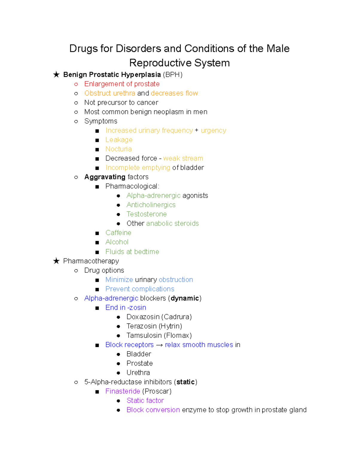 Chapter 47 - BPH - Lecture Notes - Drugs for Disorders and Conditions ...
