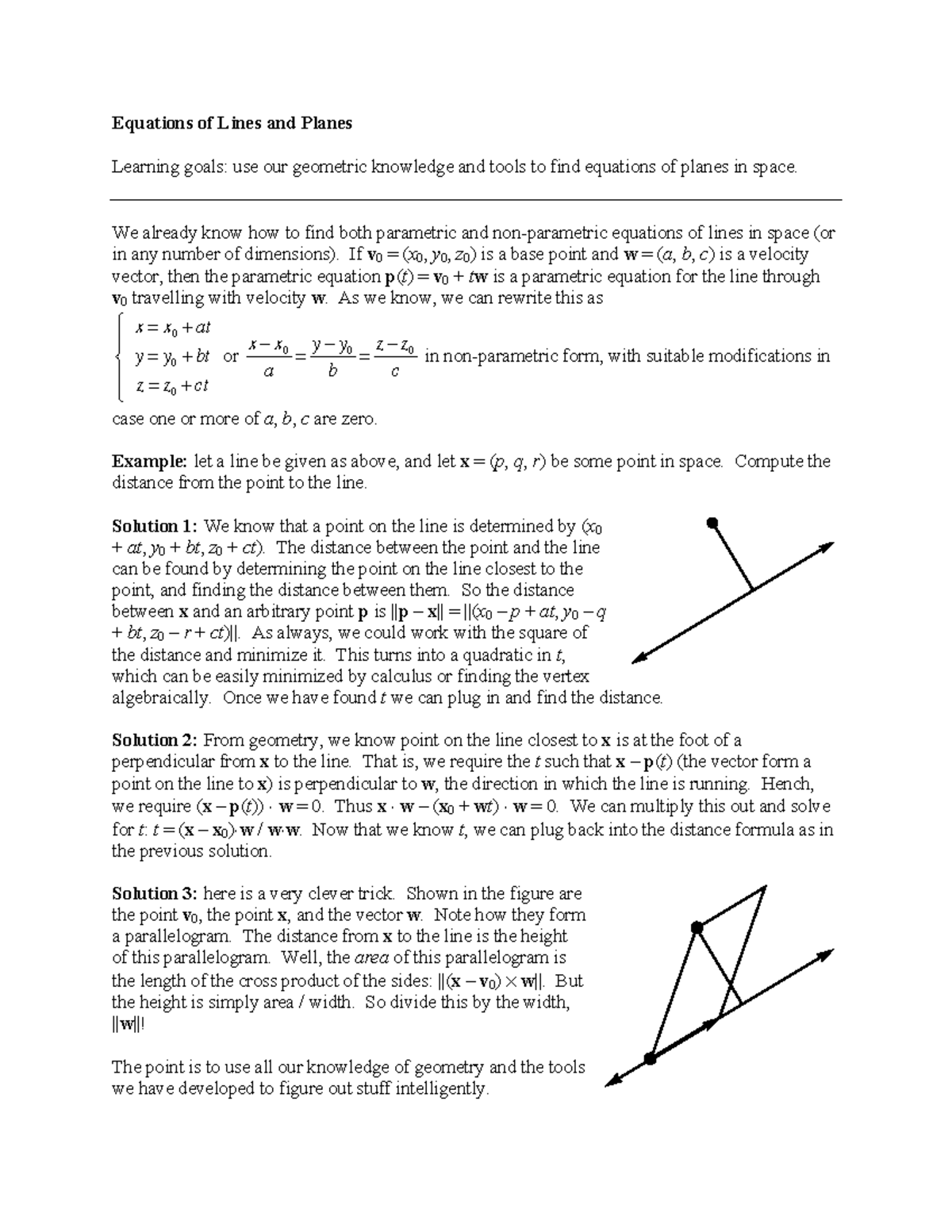 Notes 14-Equations of Lines and Planes - Equations of Lines and Planes ...