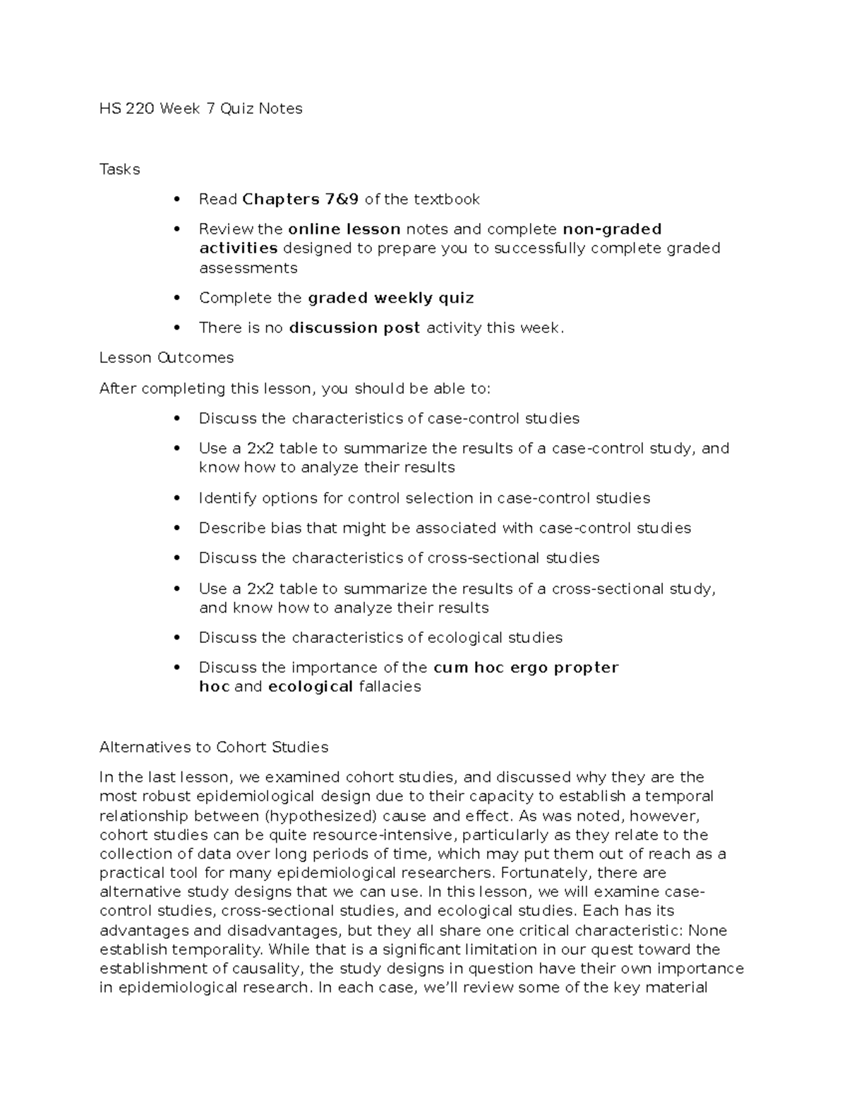 HS 220 Week 7 Quiz Notes - HS 220 Week 7 Quiz Notes Tasks Read Chapters ...