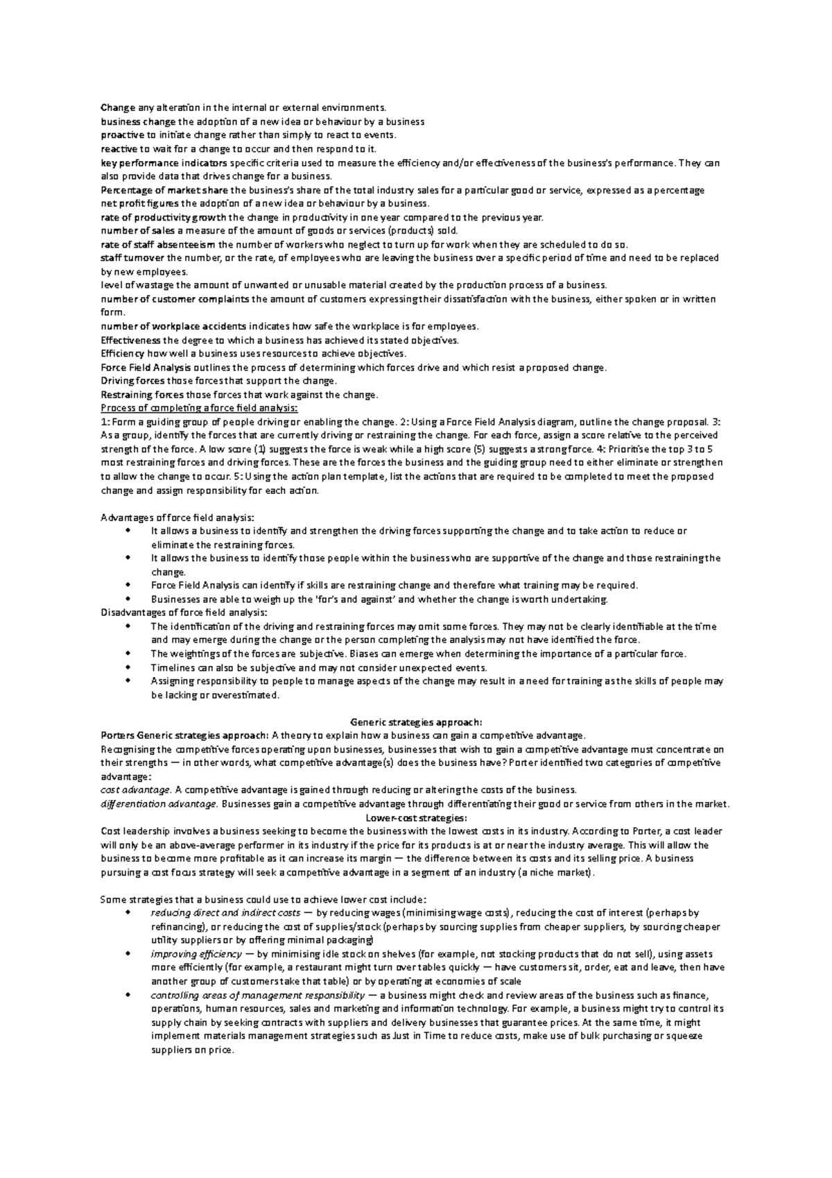 Cheat sheet business chapter 4 - Change any alteration in the internal ...