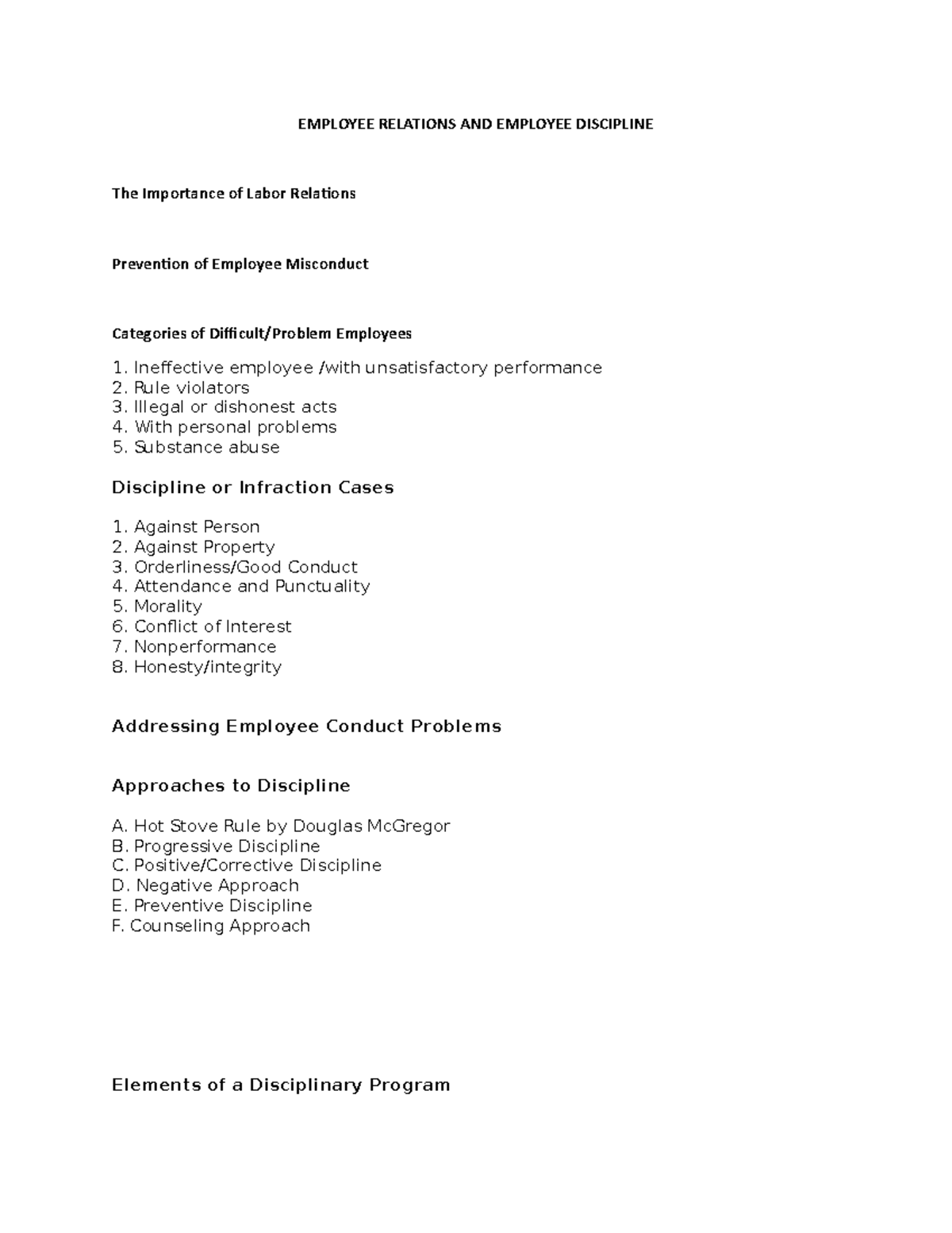 Employee Relations AND Employee Discipline - EMPLOYEE RELATIONS AND ...