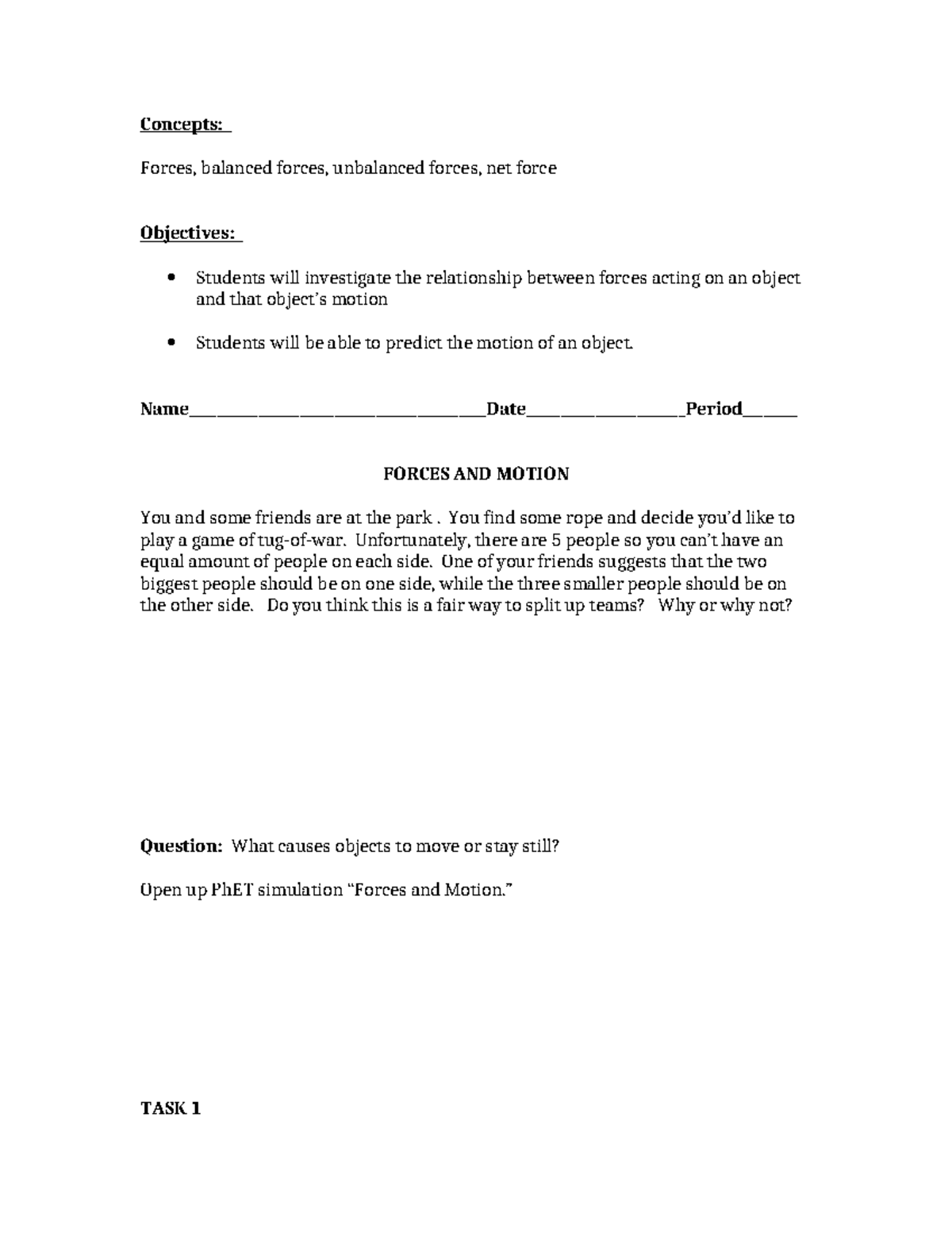 Forces and Motion phet lab (p - Concepts: Forces, balanced forces ...