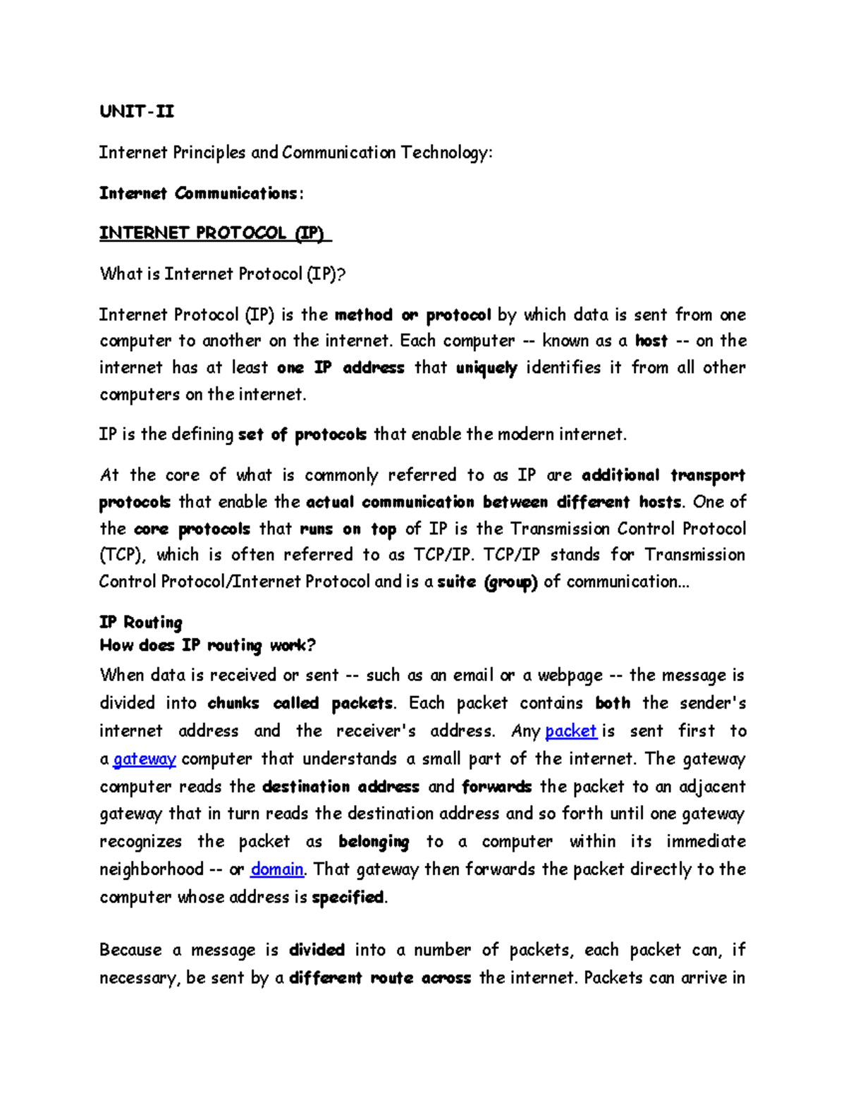 UNIT-II - qwer - UNIT-II Internet Principles and Communication ...