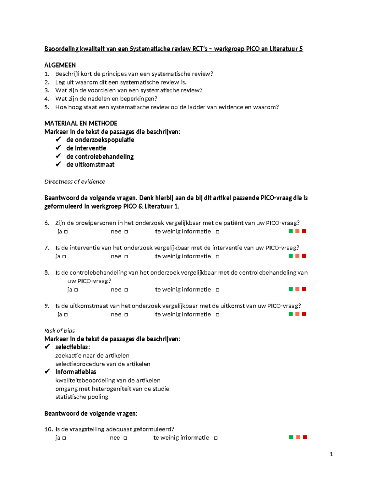 Systematische review van RCT's formulier wg PICO&LIT5 - Beoordeling ...