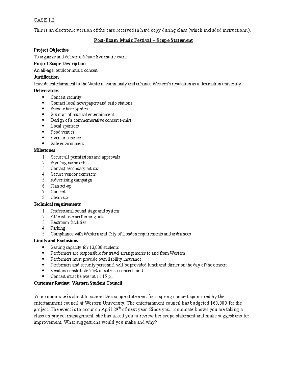 Case1 - first assignment of Mos3331 - CASE 1. This is an electronic ...