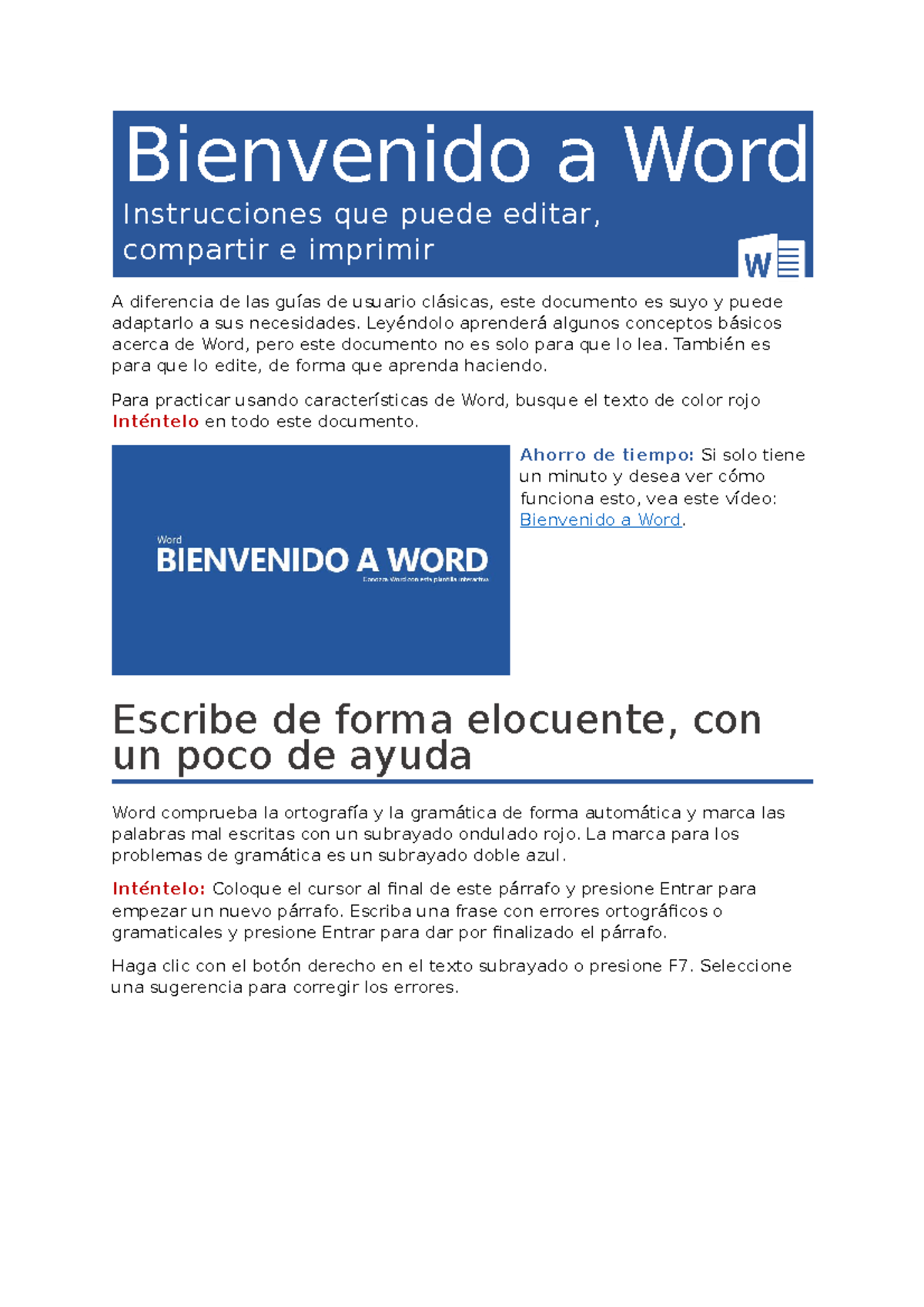 WORD - WORD - Bienvenido a Word Instrucciones que puede editar ...