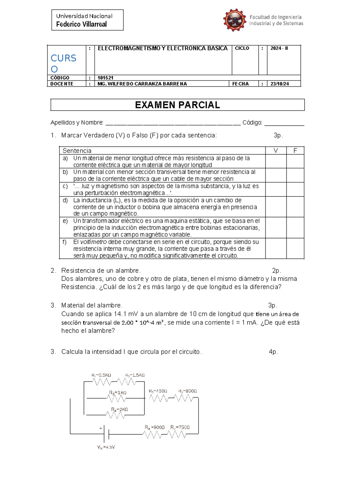 EEB EXAM-PARC 2024-II - quimica general - Universidad Nacional Federico Villarreal EXAMEN ...