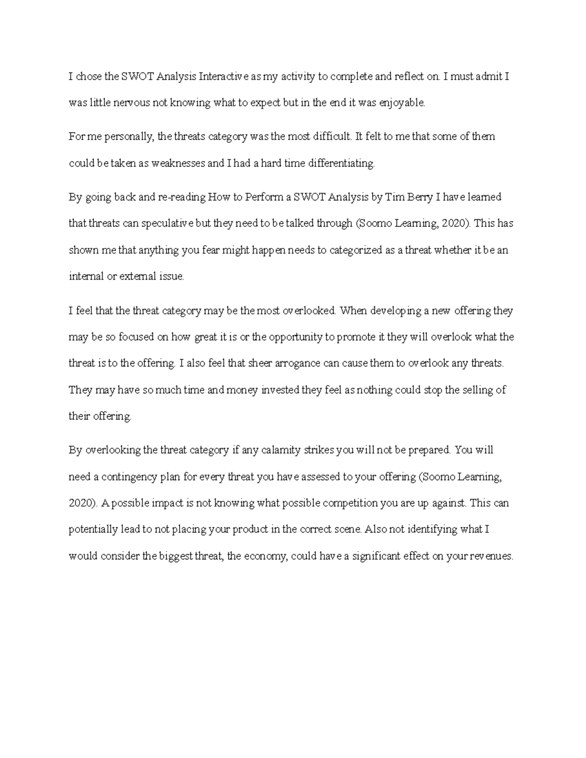 SWOT analysis reflection - BUS-210 - SNHU - Studocu