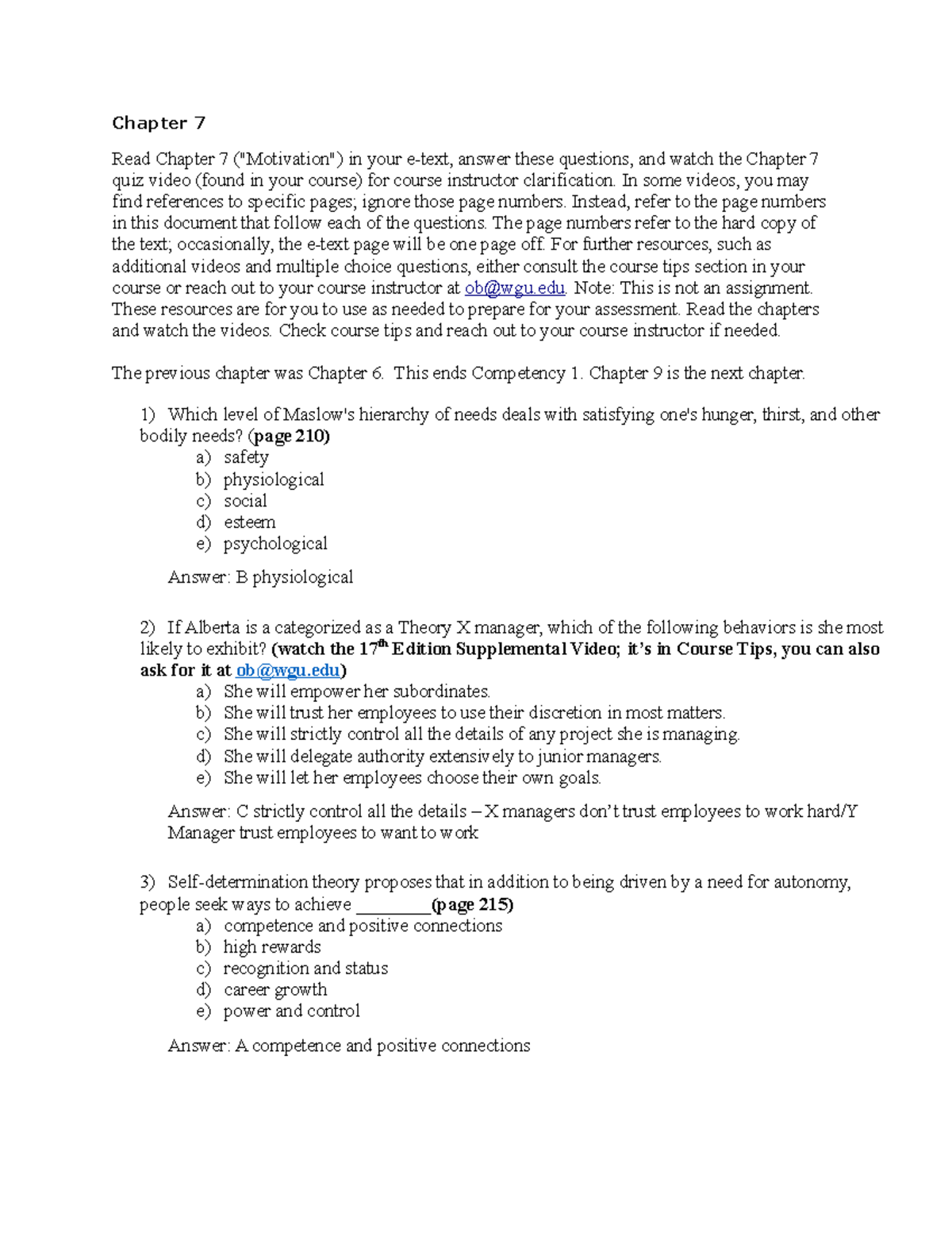 Chapter 7 questions - Chapter 7 Read Chapter 7 ("Motivation") in your e ...