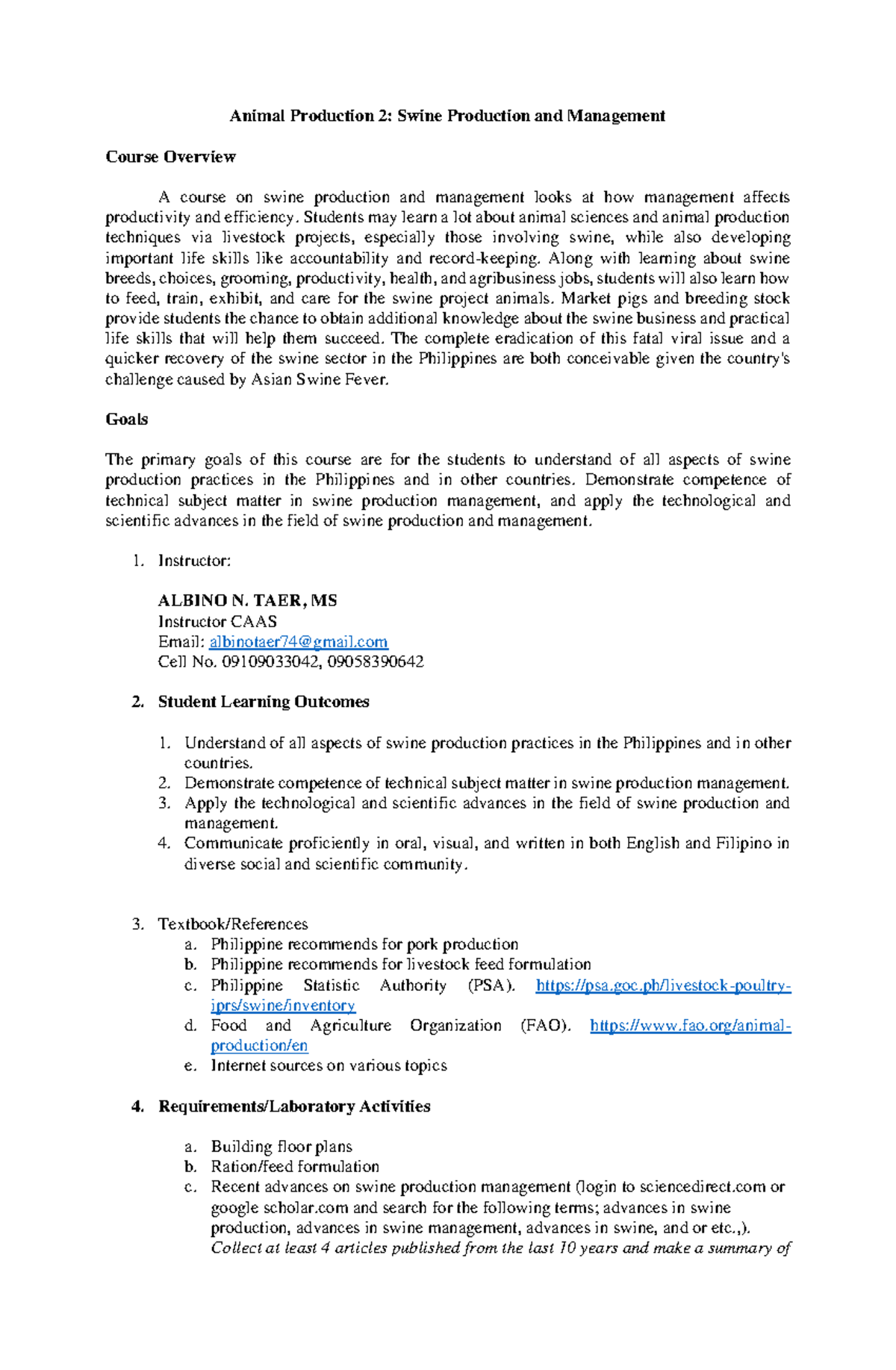 Course-Guide - Assignment - Animal Production 2: Swine Production and ...