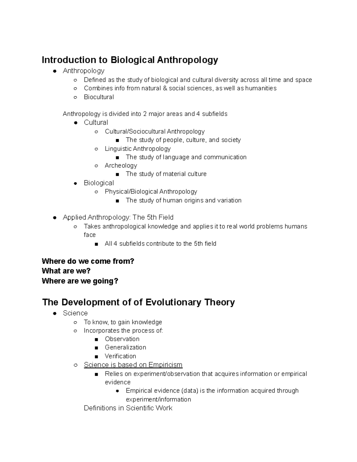 ANTH168 Exam 1 Material - Introduction to Biological Anthropology ...