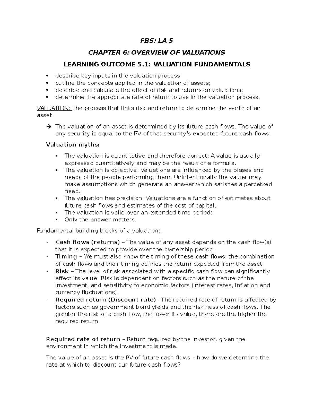 FBS LA 5 notes - Summary Financial management - FBS: LA 5 CHAPTER 6 ...