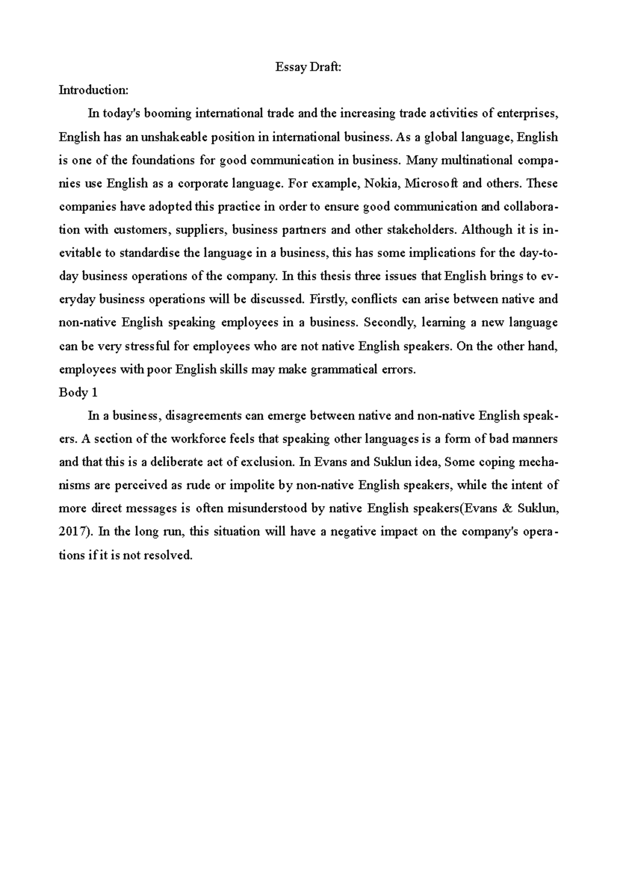 5901LHS-First Essay-draft -Example - Essay Draft: Introduction: In ...